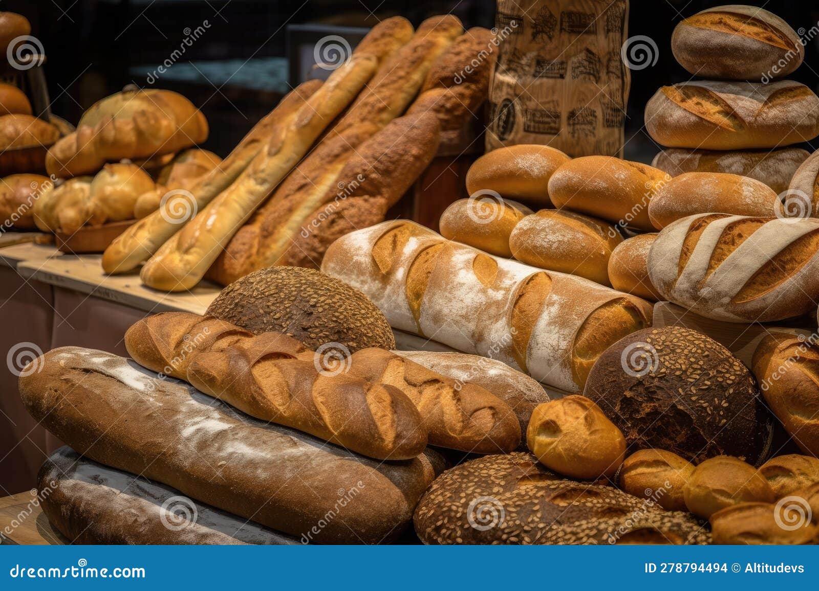 Display of Freshly Baked Bread with Various Shapes, Colors, and ...