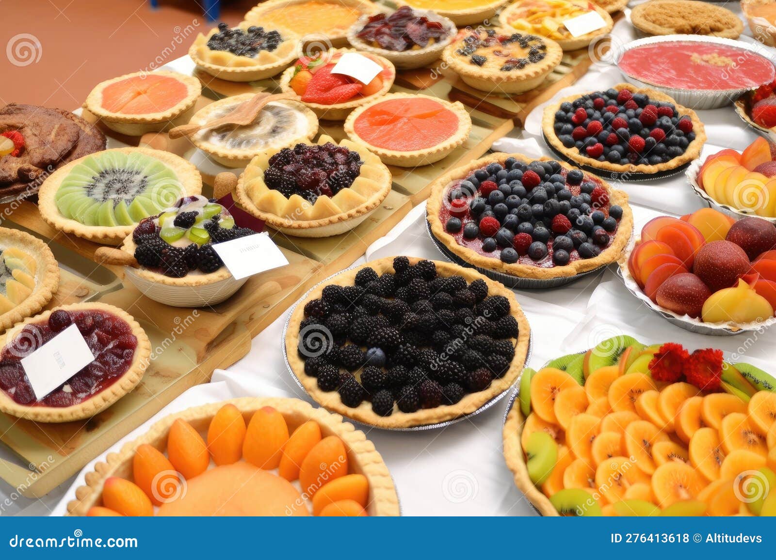 Display of Fruit Pies and Tarts, Each with Different Toppings Stock ...