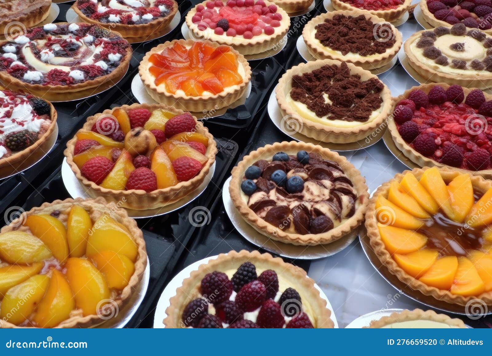 Display of Fruit Pies and Tarts, Each with Different Toppings Stock ...