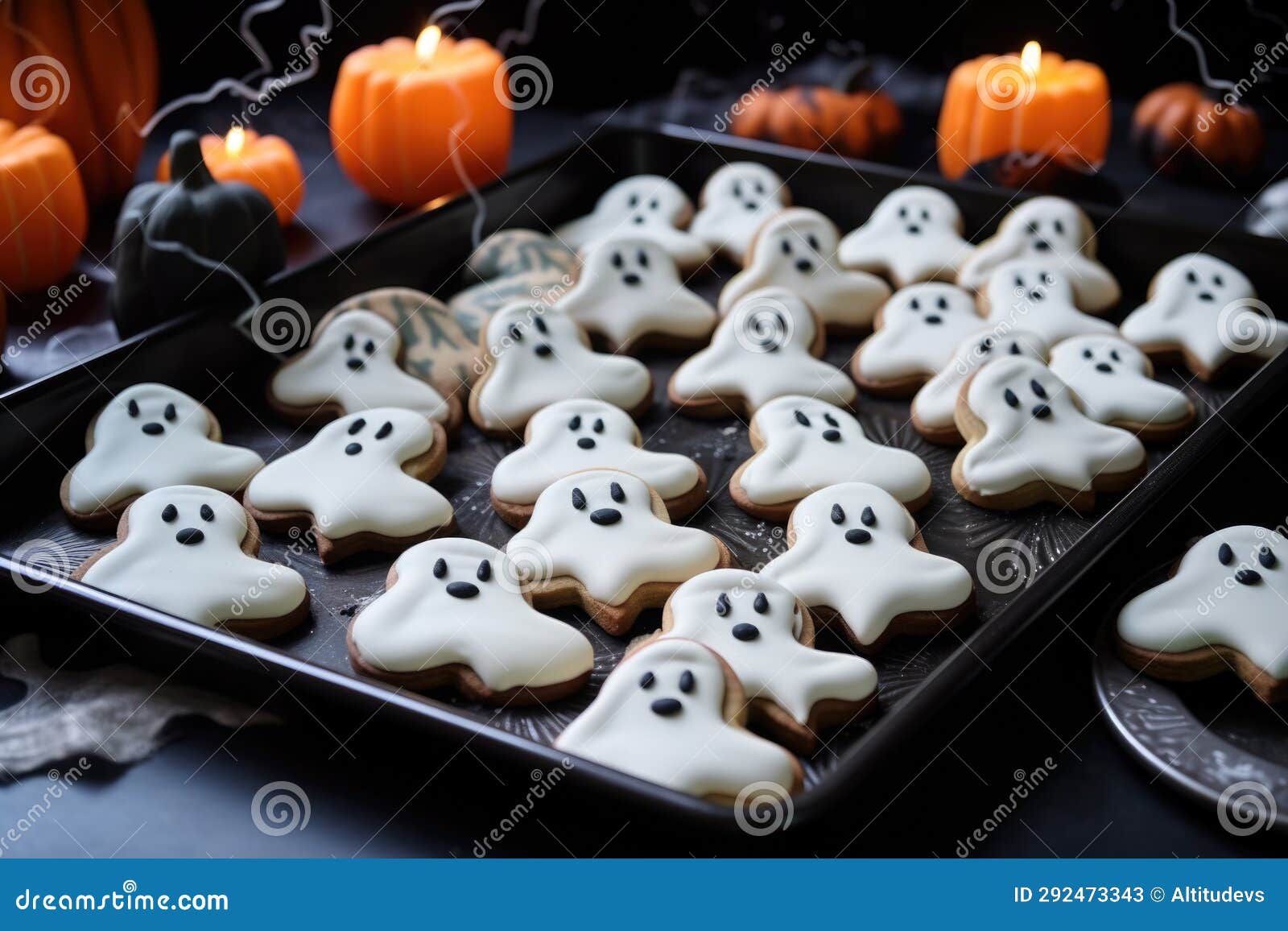 Display of Ghost Cookie Cutouts on a Baking Tray Stock Image - Image of ...