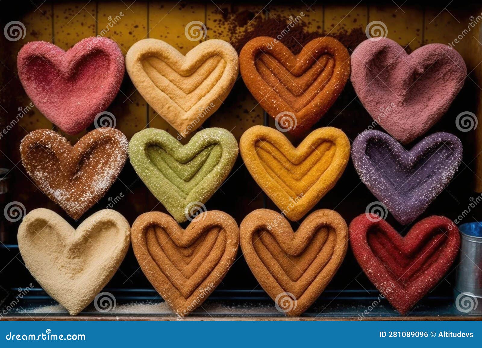 Display of Heart-shaped Churros, Each One Dusted with Different Flavor ...