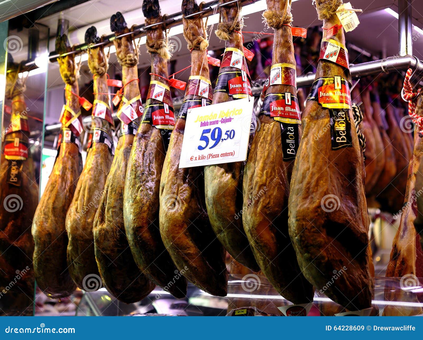 Display of Iberico Hams editorial stock image. Image of pork - 64228609