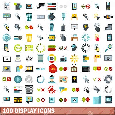 100 Display Icons Set, Flat Style Stock Vector - Illustration of ...