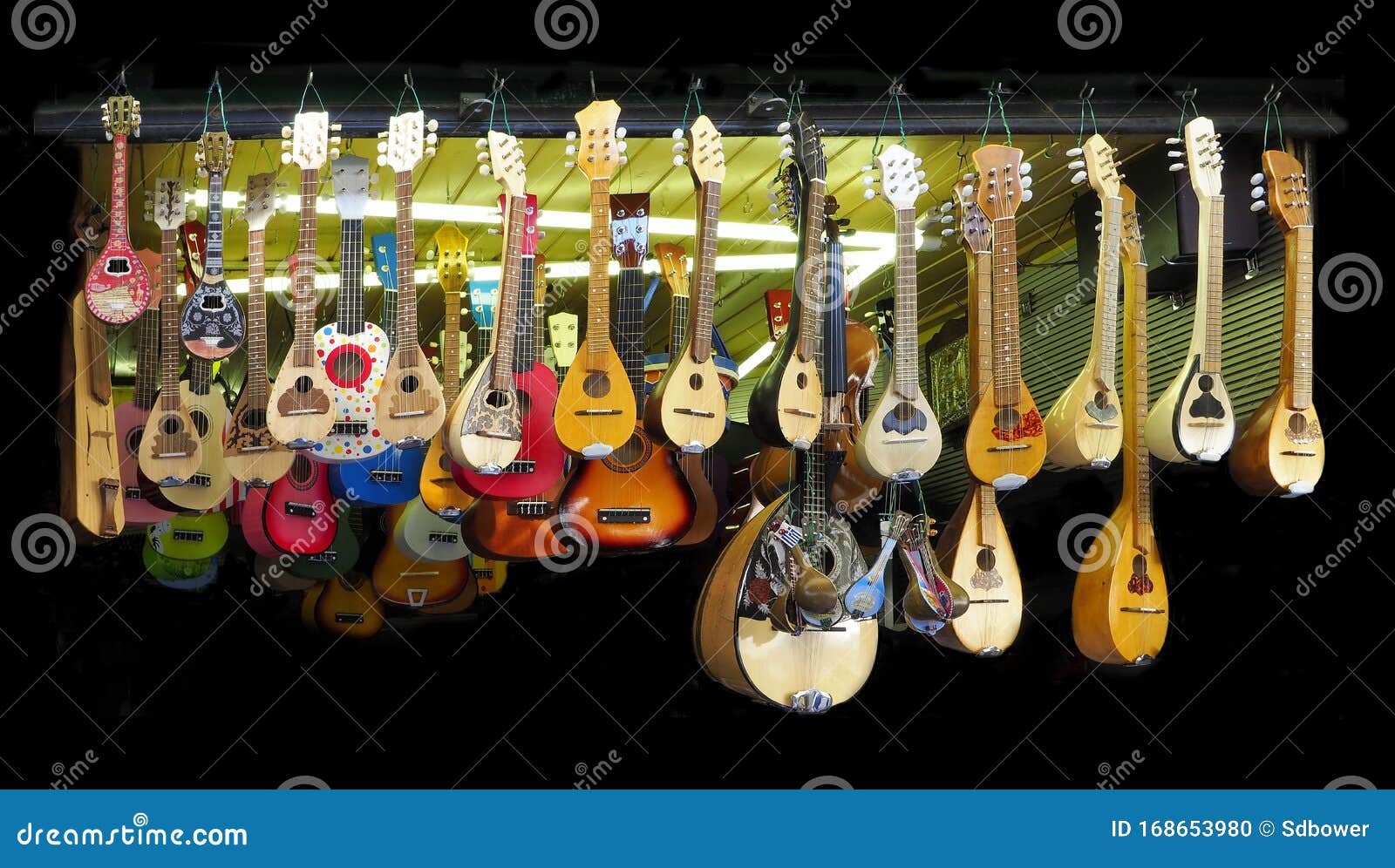 Display of Inexpensive Stringed Instruments Sold As Souvenirs Stock ...