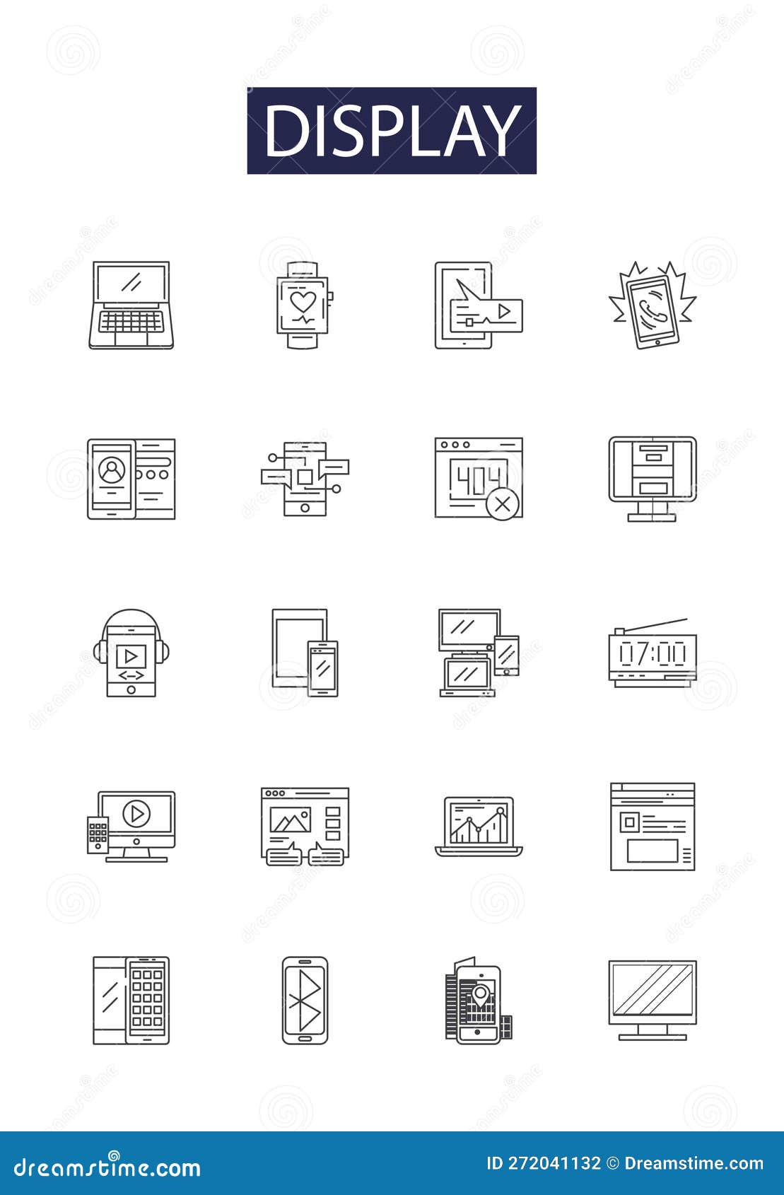 Display Line Vector Icons and Signs. Screen, Exhibit, Present, Render ...