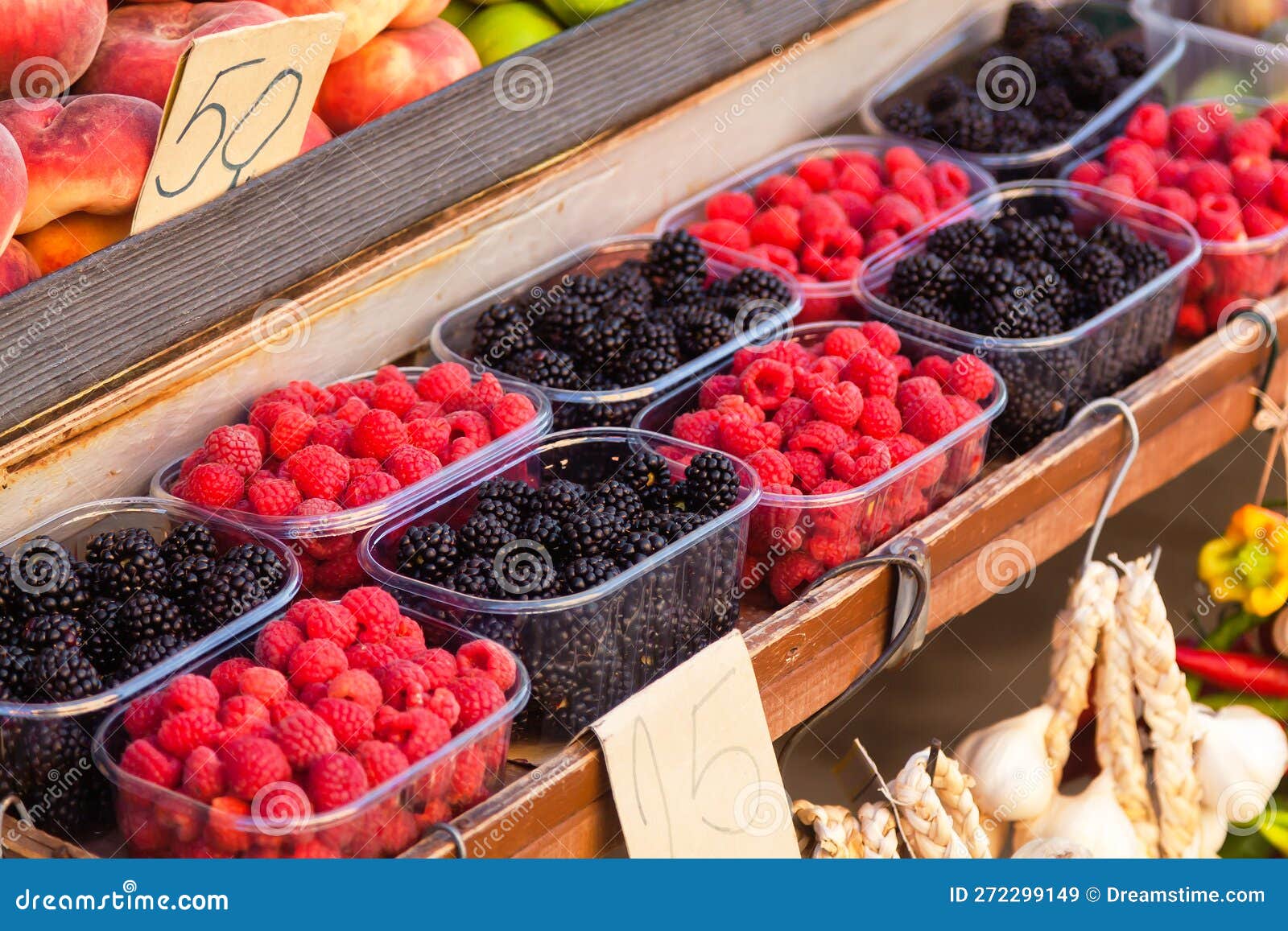 Display of a Market Stall with Blackberries and Raspberries Stock Image ...