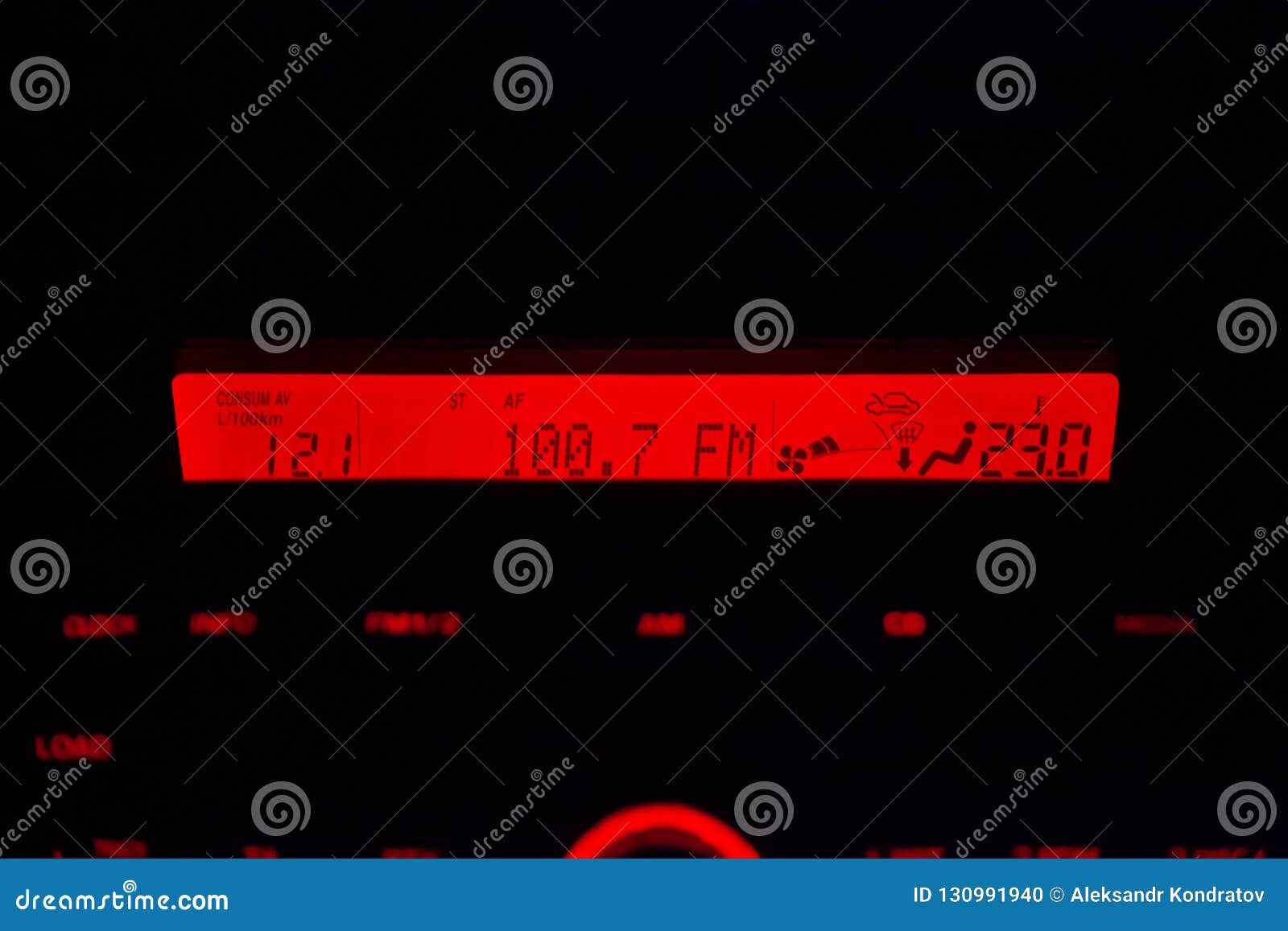 Display of the Multimedia System of the Car is Glowing in Red at Stock ...