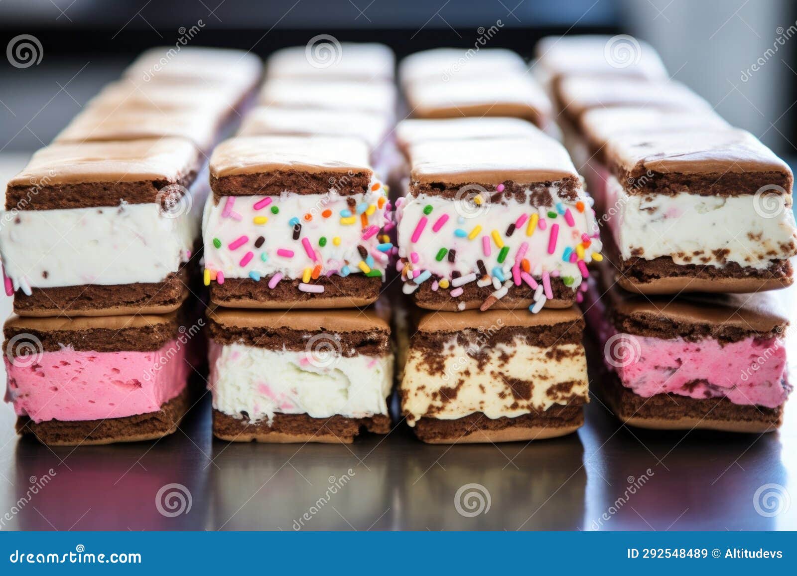 Display of Multiple Ice Cream Sandwiches with Assorted Flavors in a Row ...