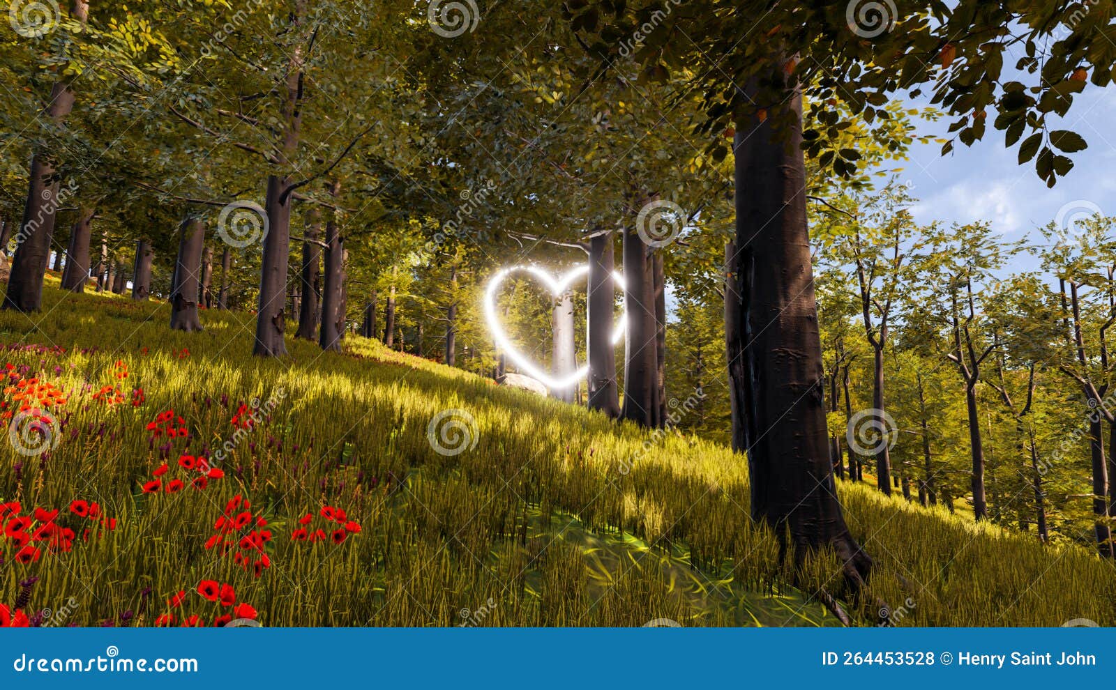 Display of a Neon Heart in a Virtual Forest a Computer Designed ...