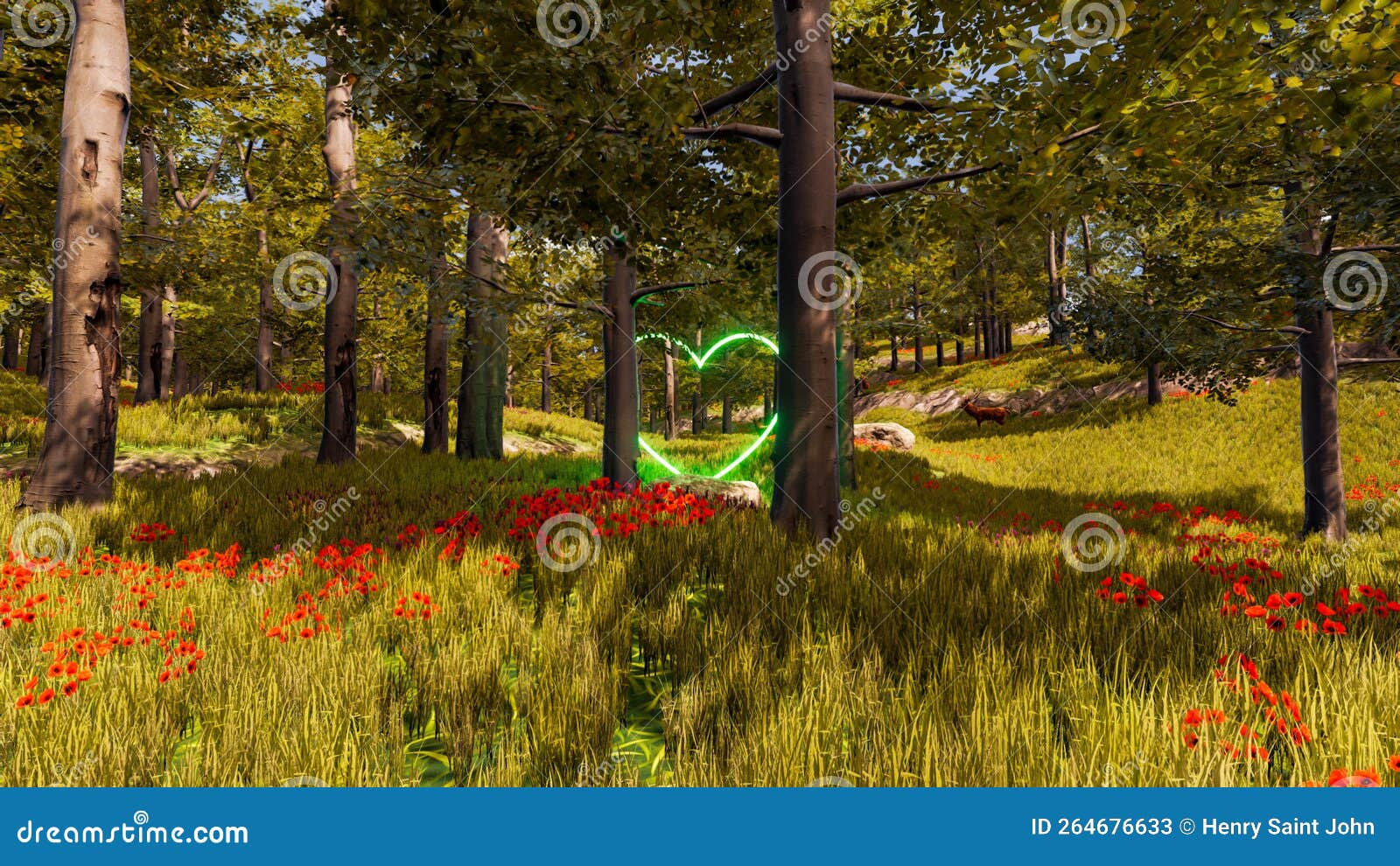 Display of a Neon Heart in a Virtual Forest a Computer Designed ...