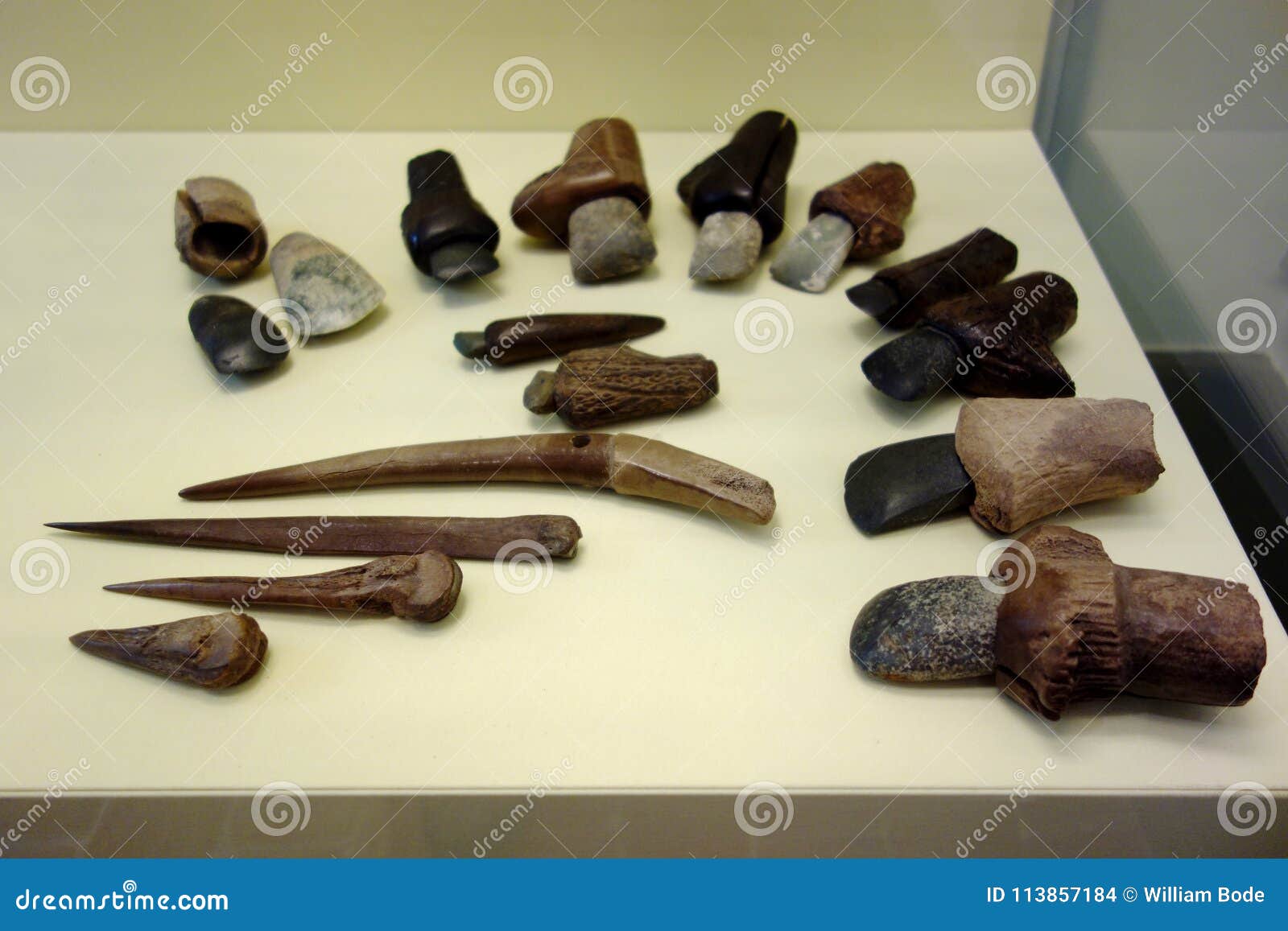 Display of Primitive Stone Axes and Bone and Antler Tools Editorial ...