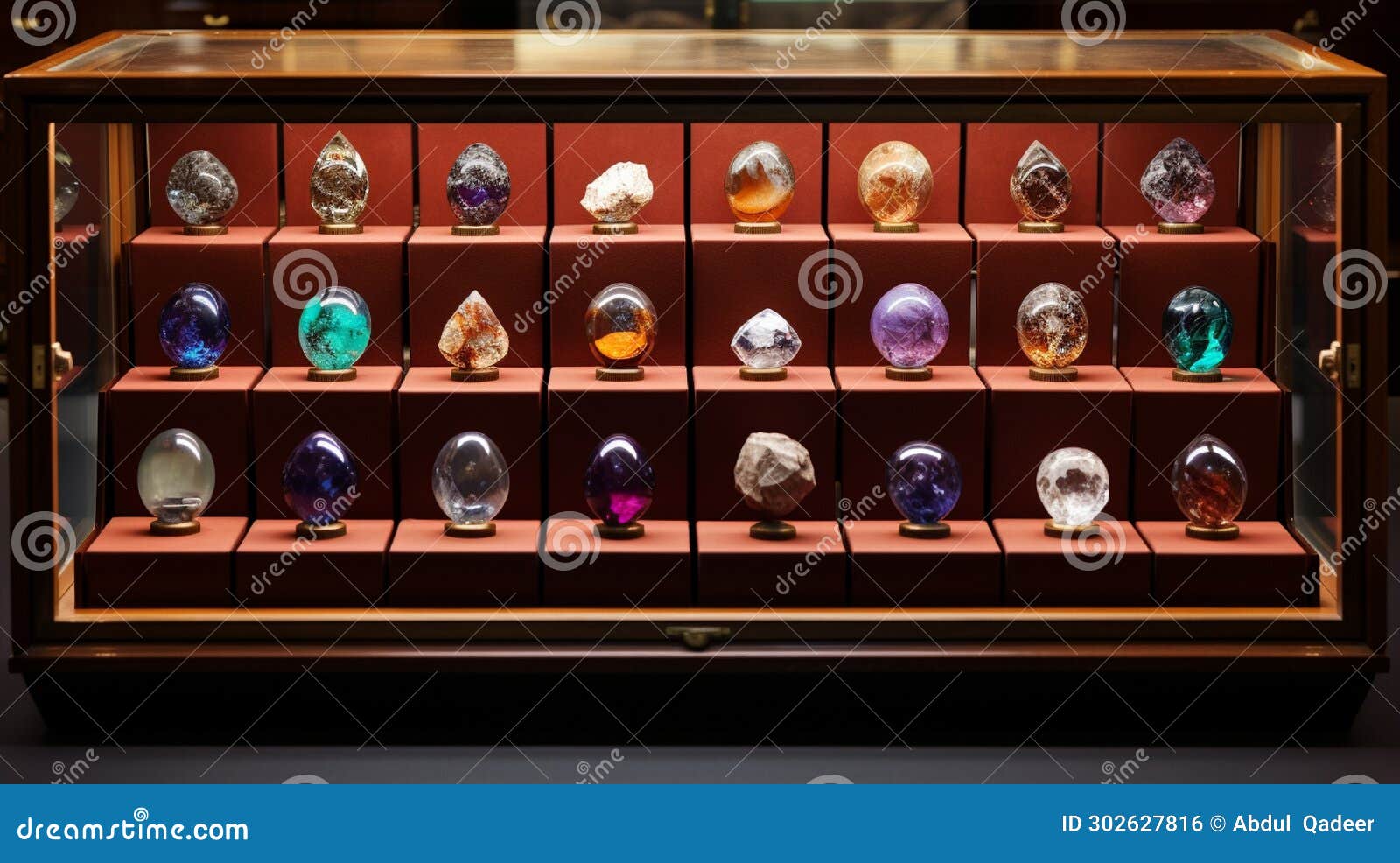 A Display of Rare, Colored Gemstones, Arrayed Meticulously in a Glass ...
