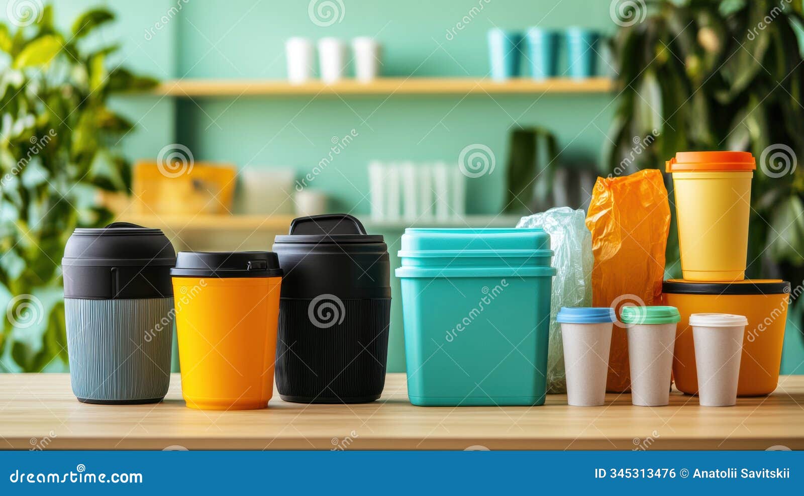 A Display of Reusable Containers Contrasts with an Array of Single-use ...