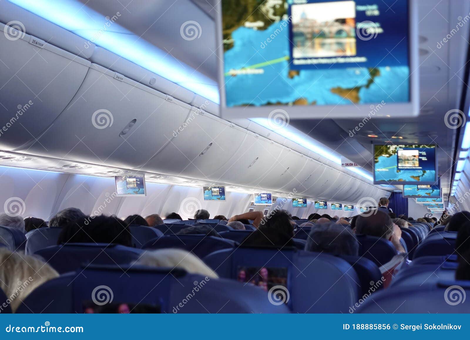 Display Screen on the Plane Above the Passenger Seat, Shows Information ...