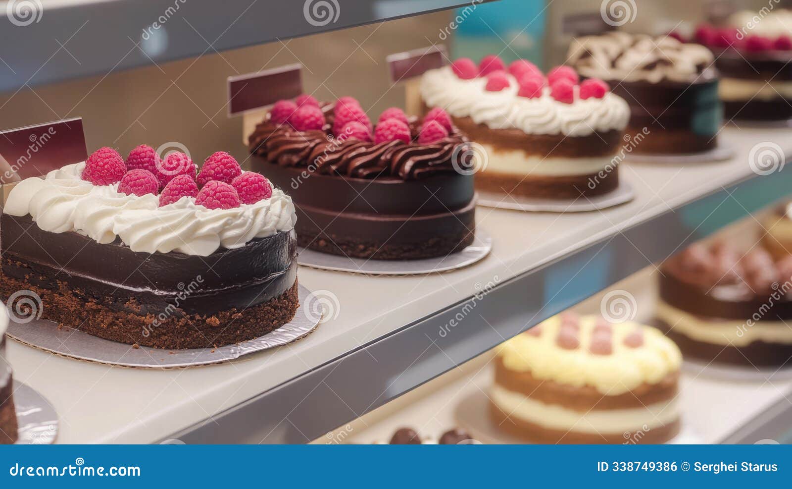 A Display of a Shelf with Many Different Types and Flavors of Cakes, AI ...