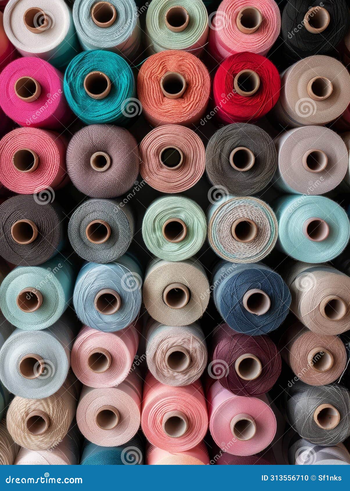 A Display of Soft Pastel Colored Sewing Threads, Aligned in Rows for a ...