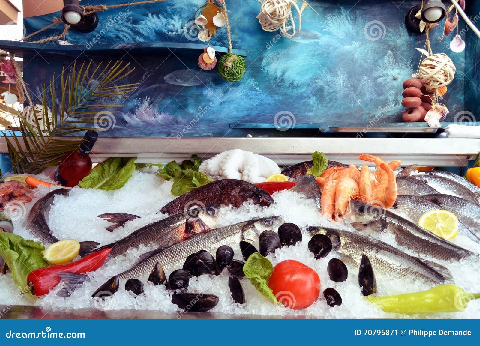Display Stands of Fishes and Seafoods. Stock Image - Image of commerce ...