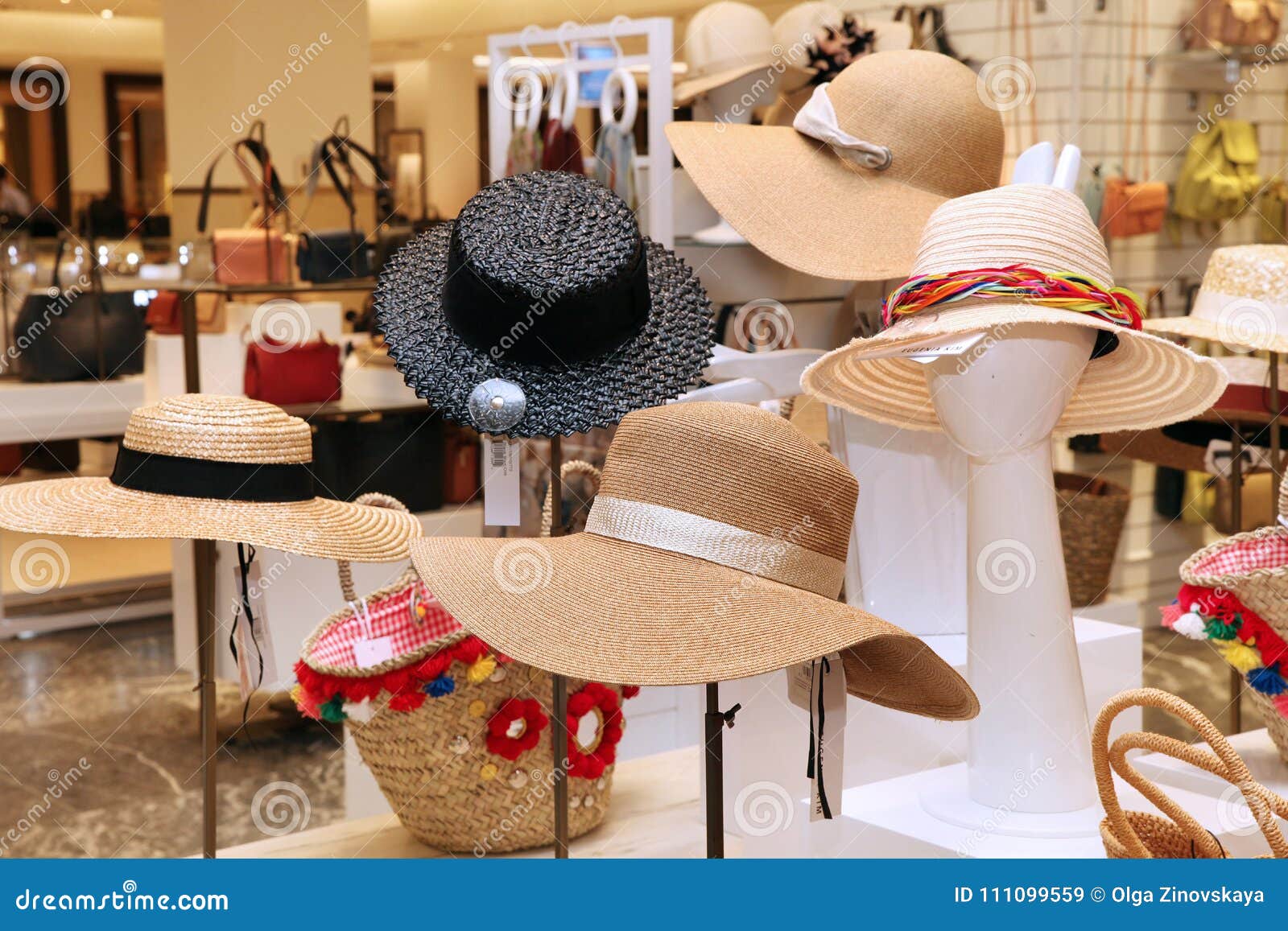 Display of straw hats stock image. Image of faux, elements - 111099559