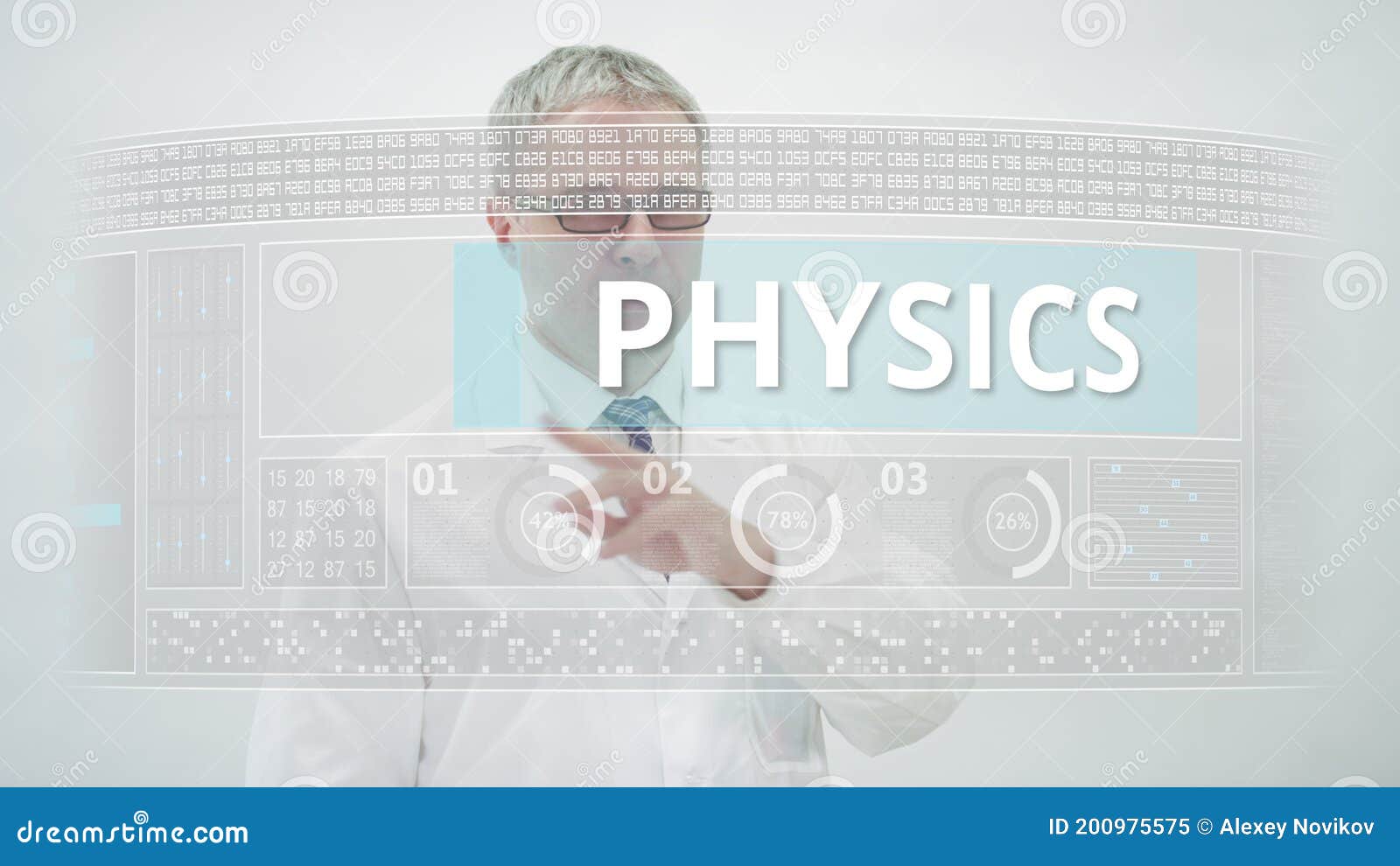 Screen with PHYSICS Text in Front of a Scientist Stock Image - Image of ...