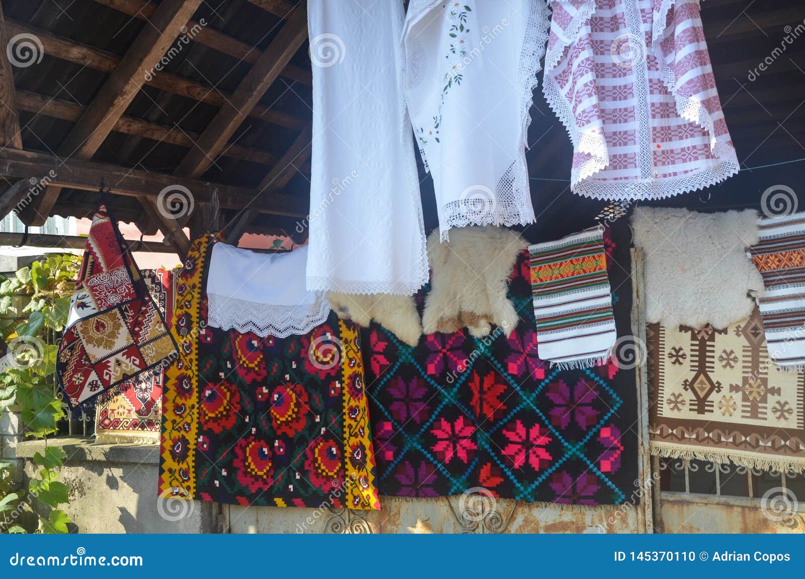 Display of Traditional Romanian Textiles Stock Photo - Image of ...