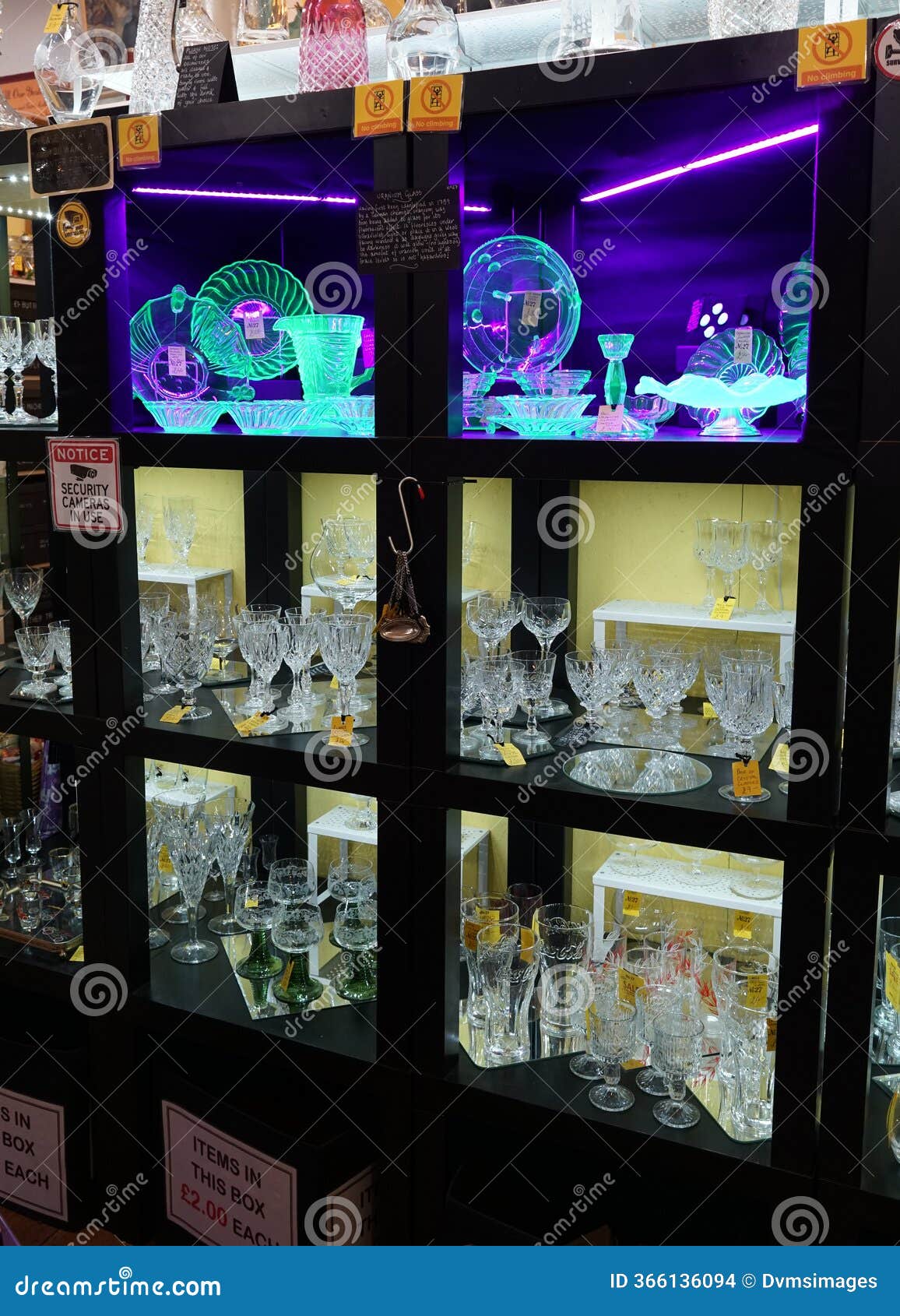 Display Of Vintage Glassware Including Uranium Glass Objects Editorial ...