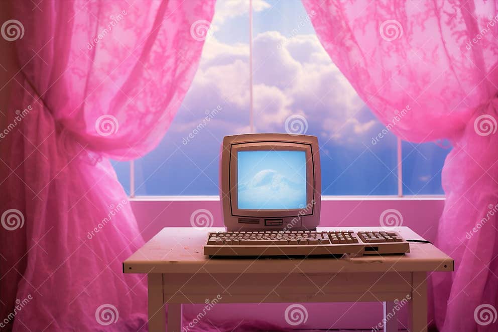 Cyberspace Computer Interior Table Design Office Pink Blue Concept ...