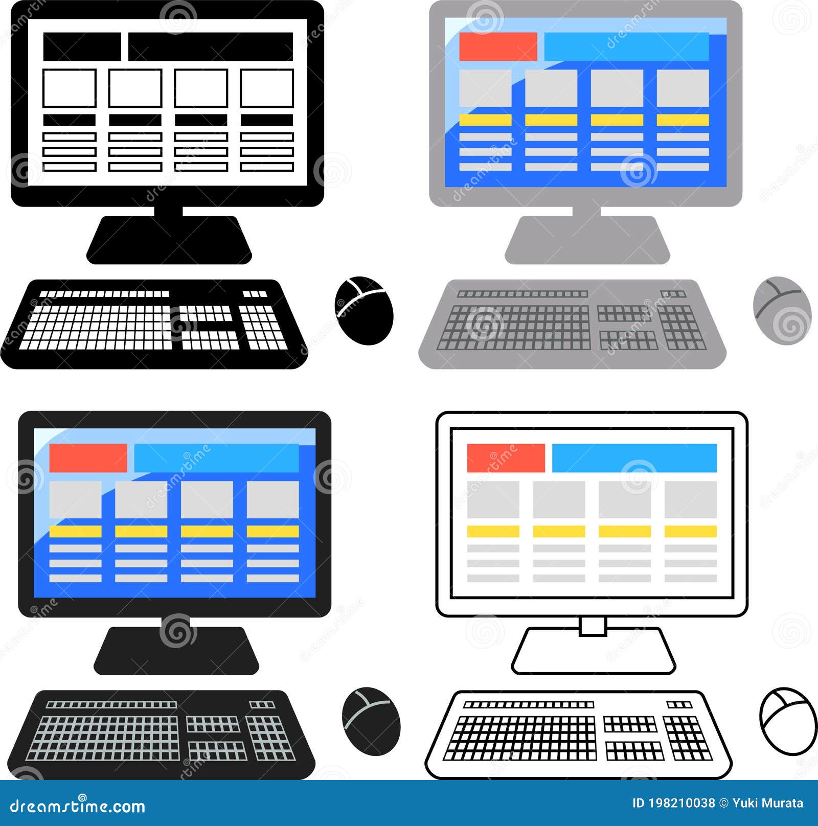 Displayed Desktop PC Illustration Set Stock Vector - Illustration of ...