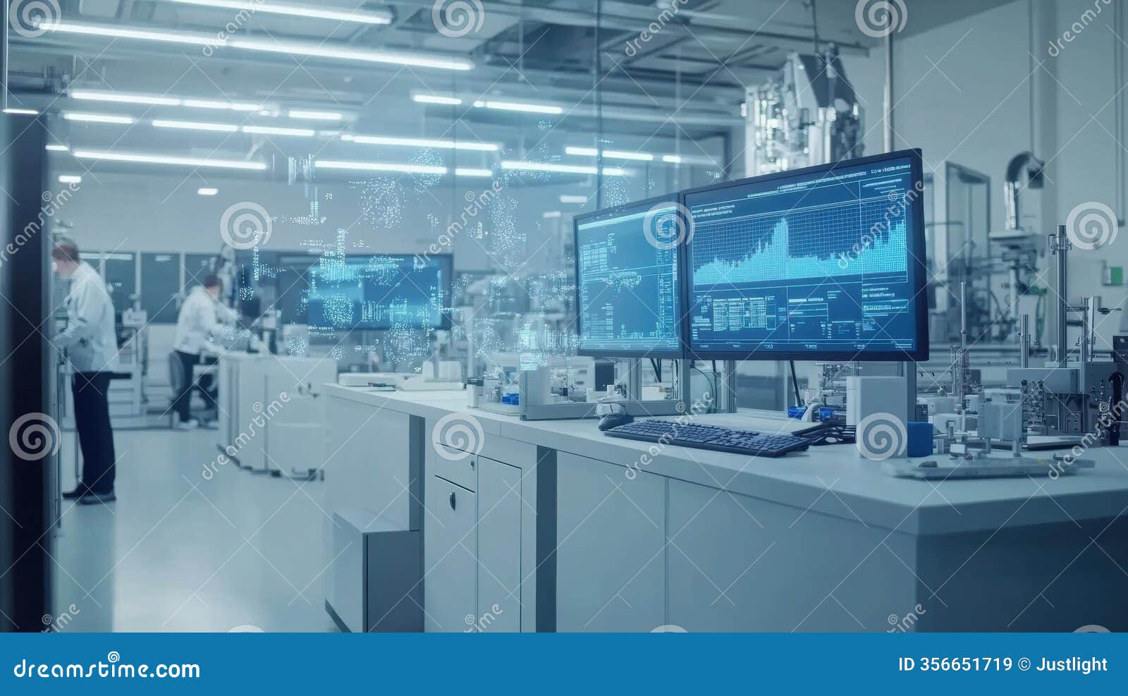 Modern Industrial Production Line Showing Interactive Data Analysis on ...