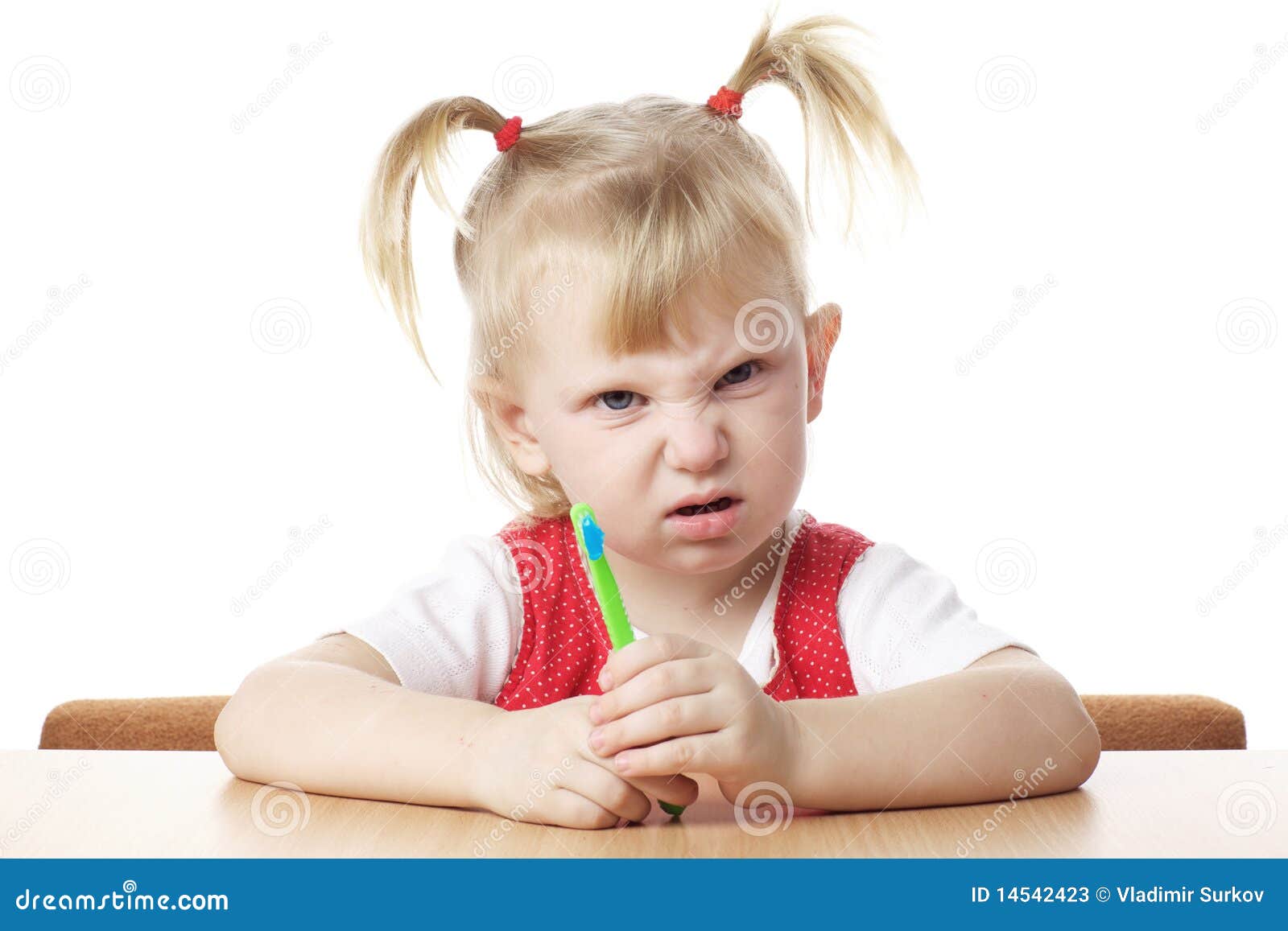 Displeased Child with Toothbrush Stock Image - Image of little, girl ...