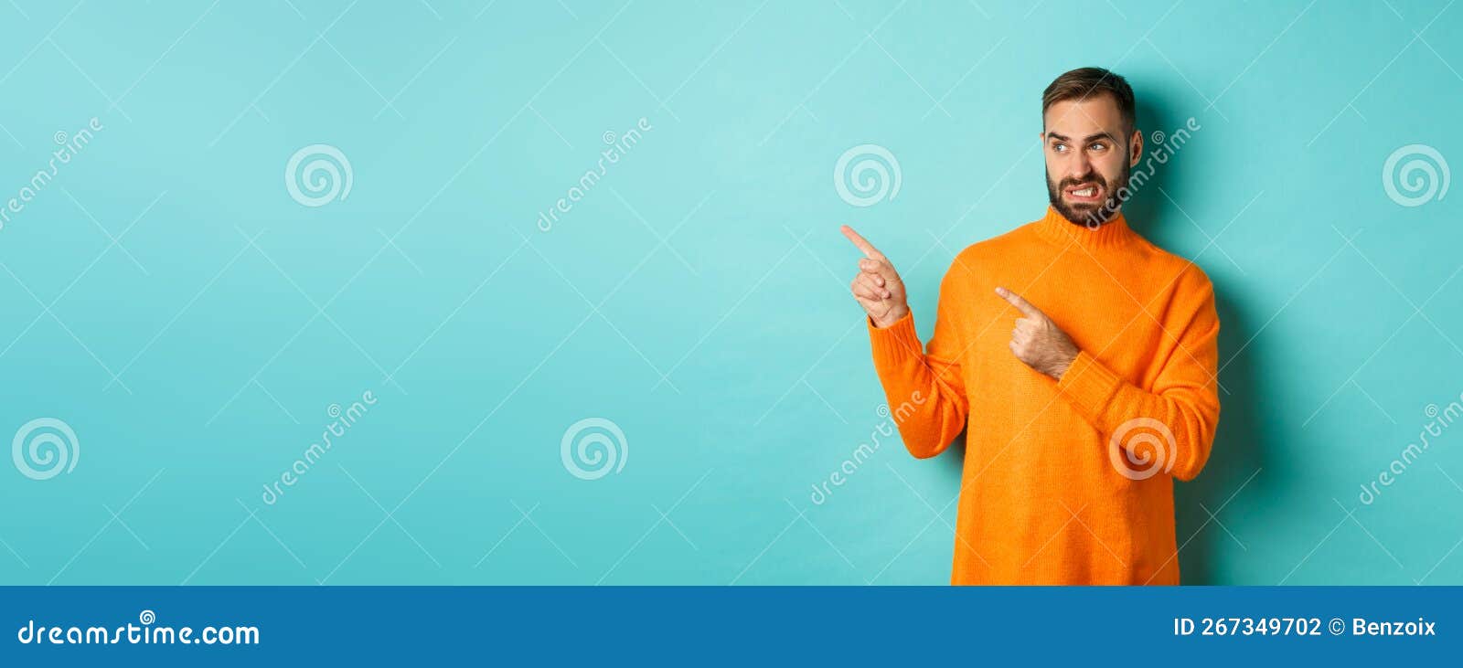 Displeased Man Cringe from Something Bad, Pointing and Looking at ...