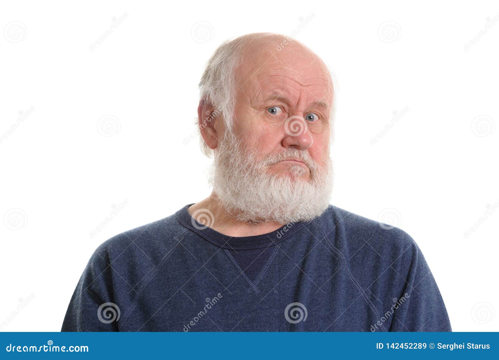 Displeased Old Man, Isolated on Withe Stock Image - Image of beard ...