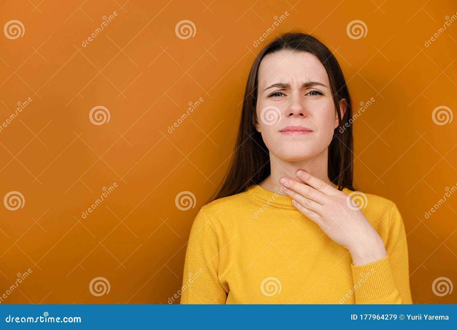 Displeased Young Woman Has Sore Throat Being Sick And Unwell Frowns