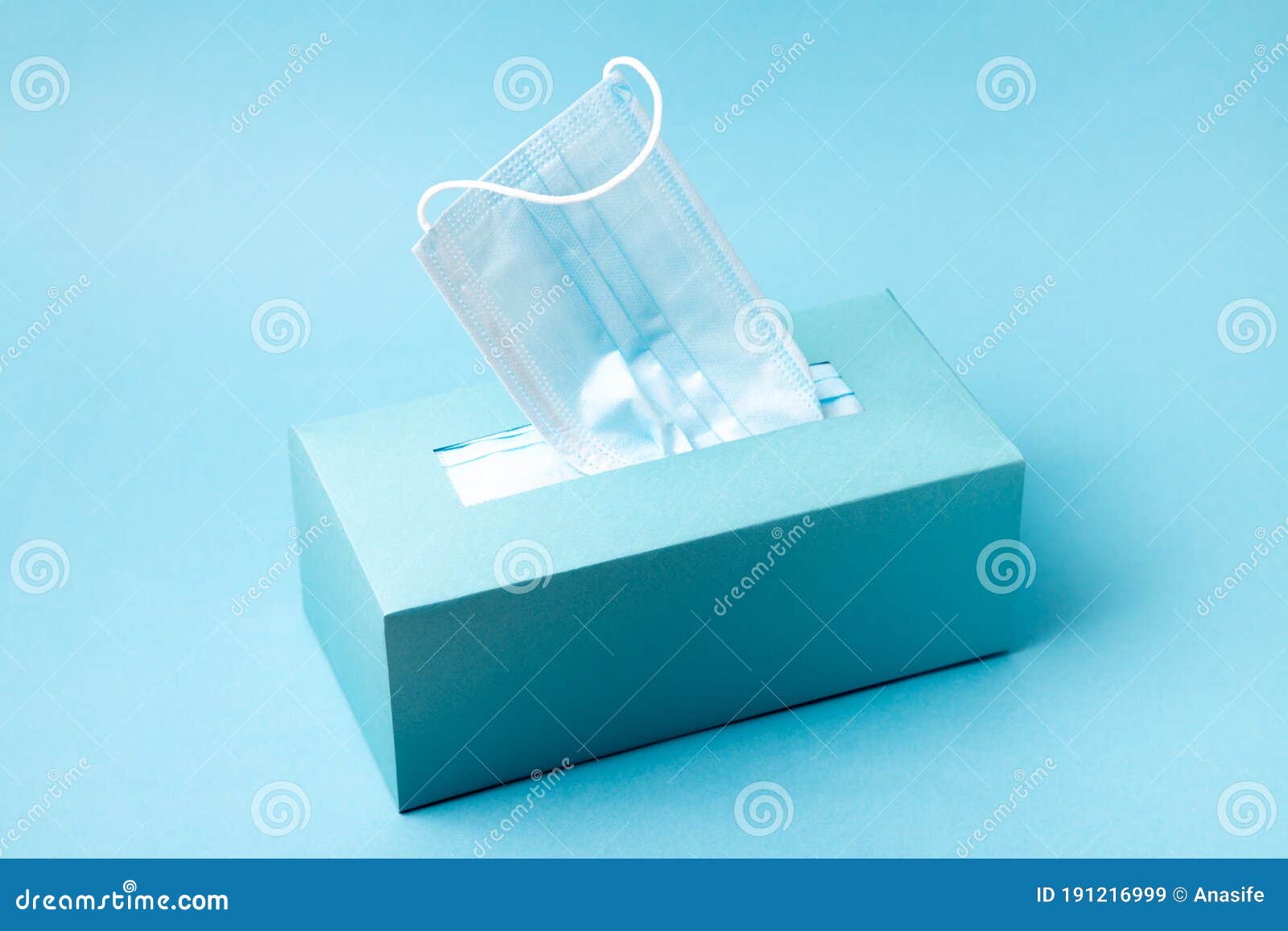 Disposable Blue Face Mask Box on Blue Background Stock Image - Image of ...