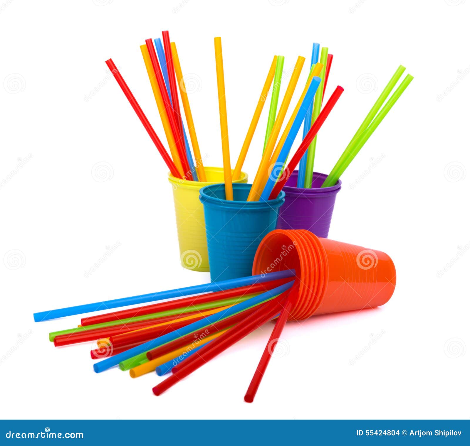 Disposable Bright Plastic Kitchenware Stacked on White Stock Photo ...