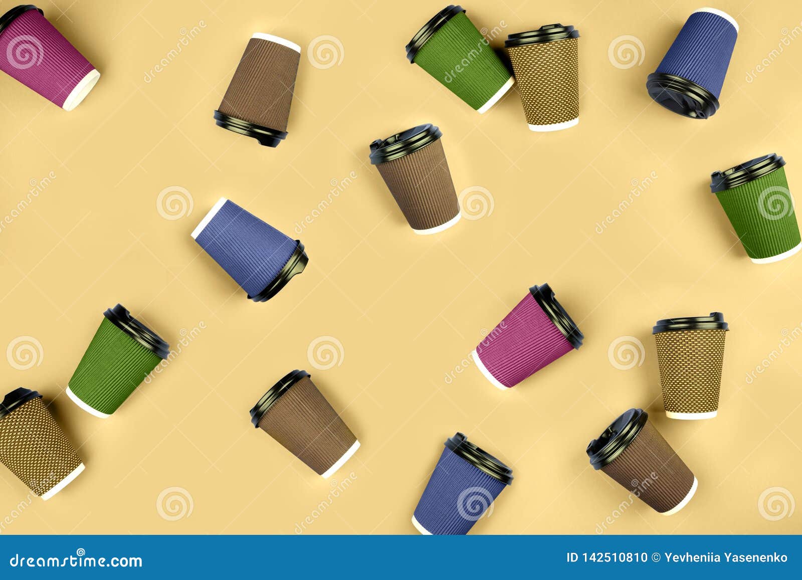 Disposable coffee cups. stock photo. Image of breakfast - 142510810