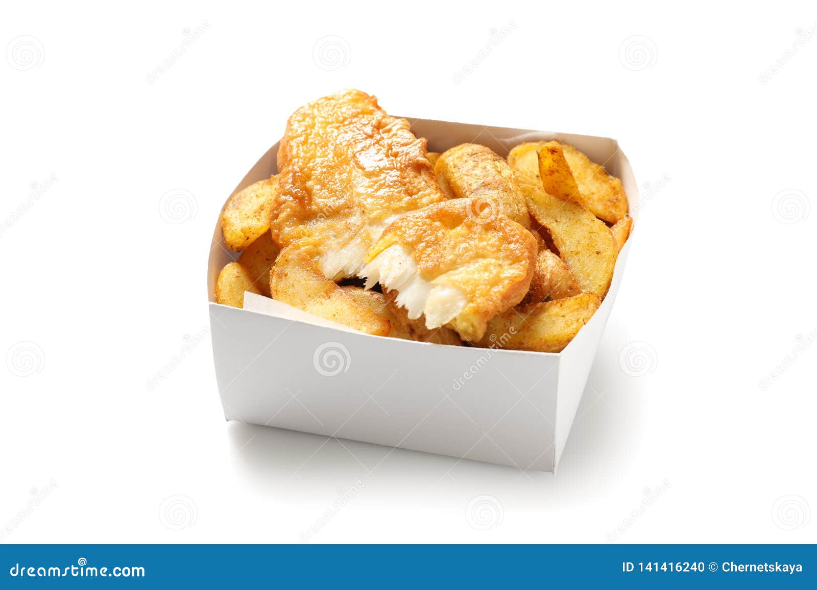 Disposable Container With British Traditional Fish And Potato Chips On ...