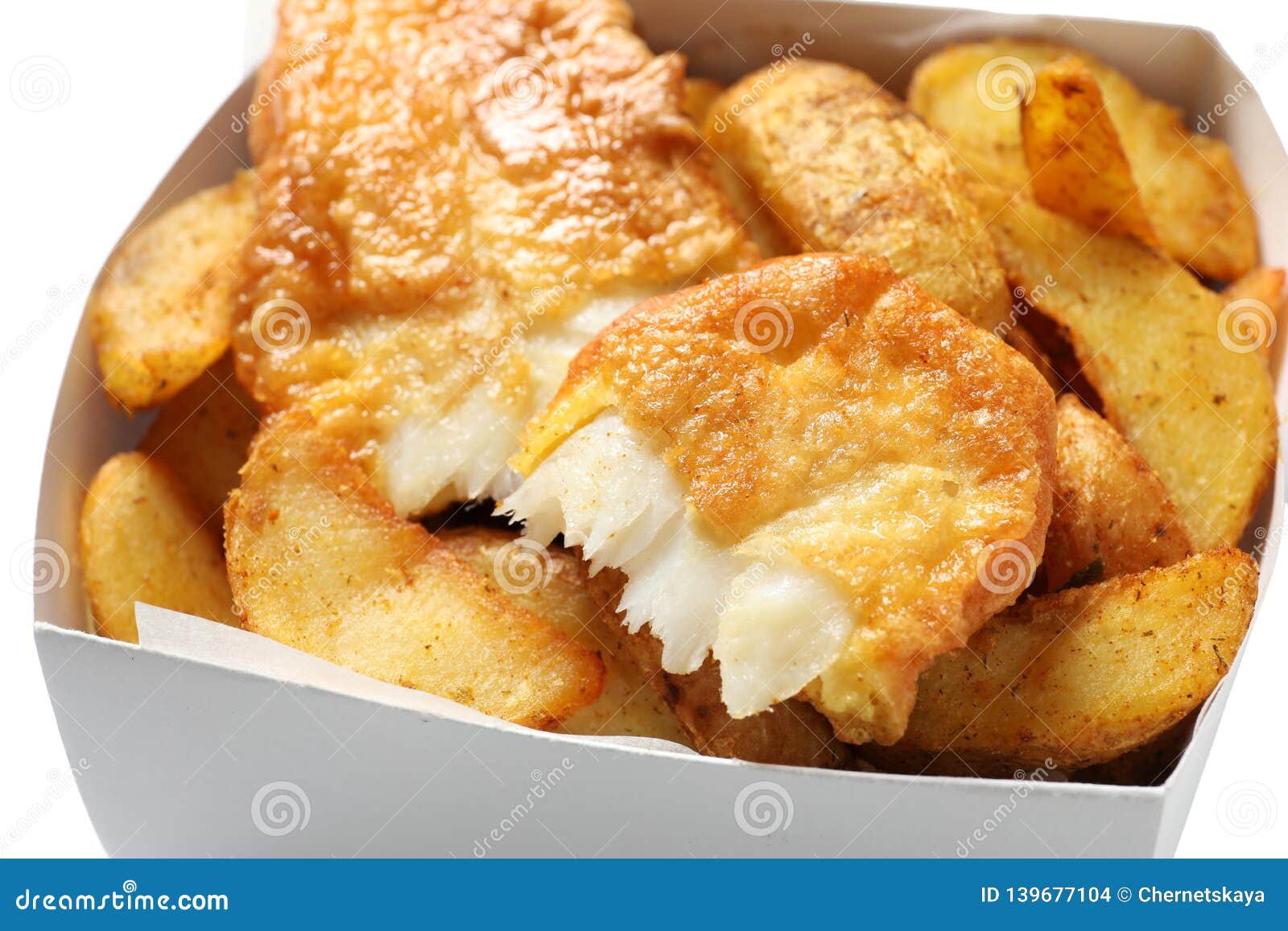 Disposable Container with British Traditional Fish and Potato Chips on ...