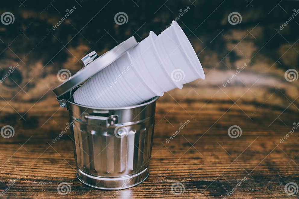 Disposable Cups and Garbage Bin Concept of Reducing Single-use Plastic ...