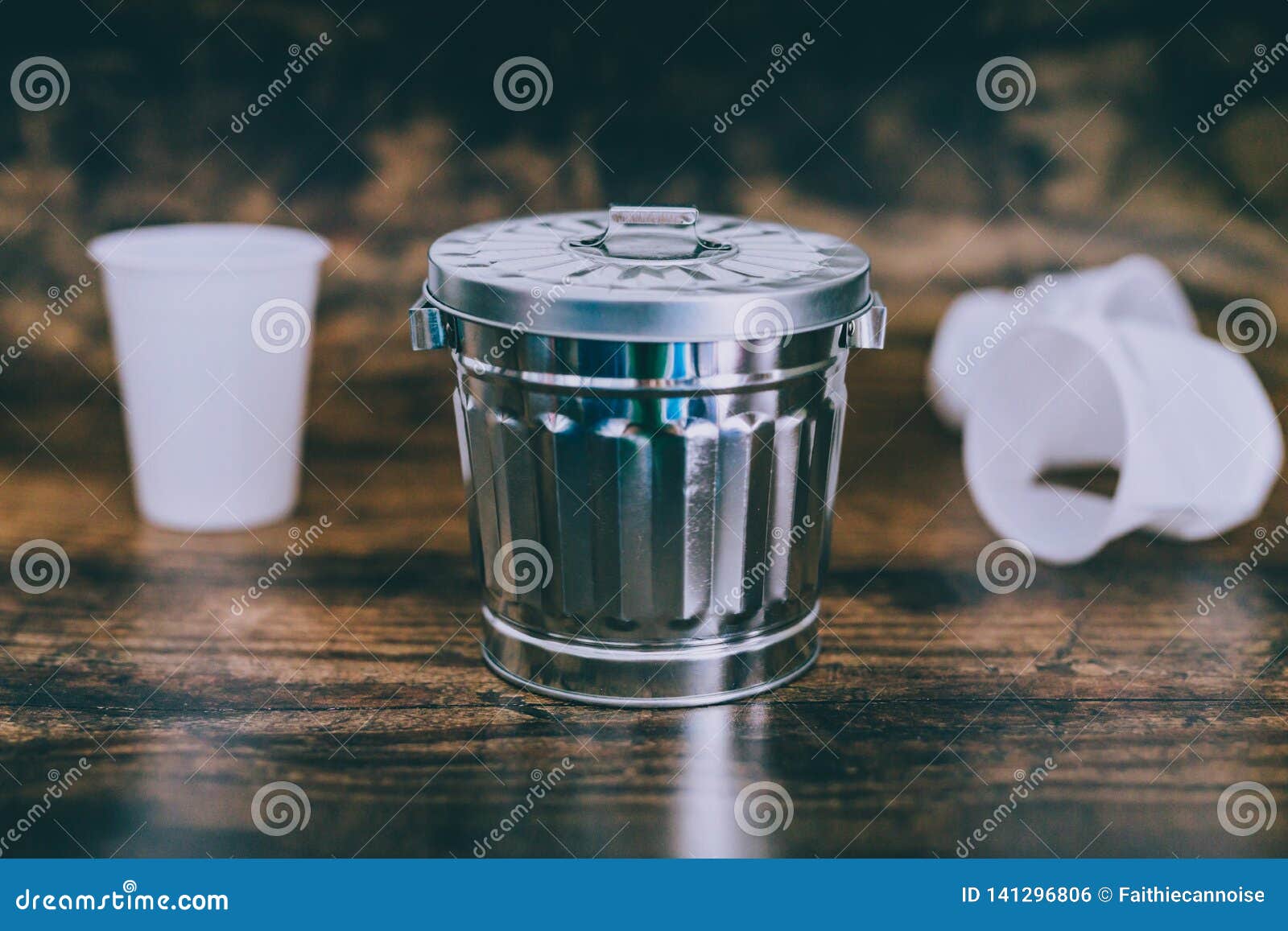 Disposable Cups and Garbage Bin Concept of Reducing Single-use Plastic ...