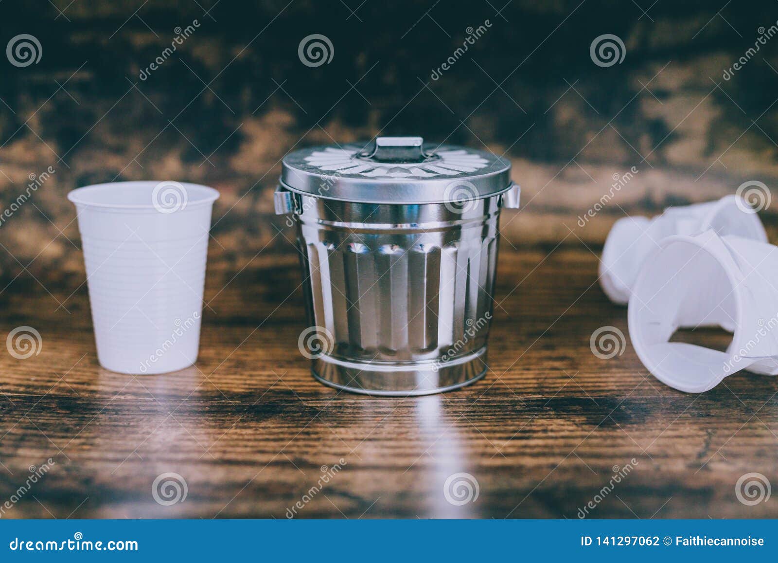 Disposable Cups and Garbage Bin Concept of Reducing Single-use Plastic ...
