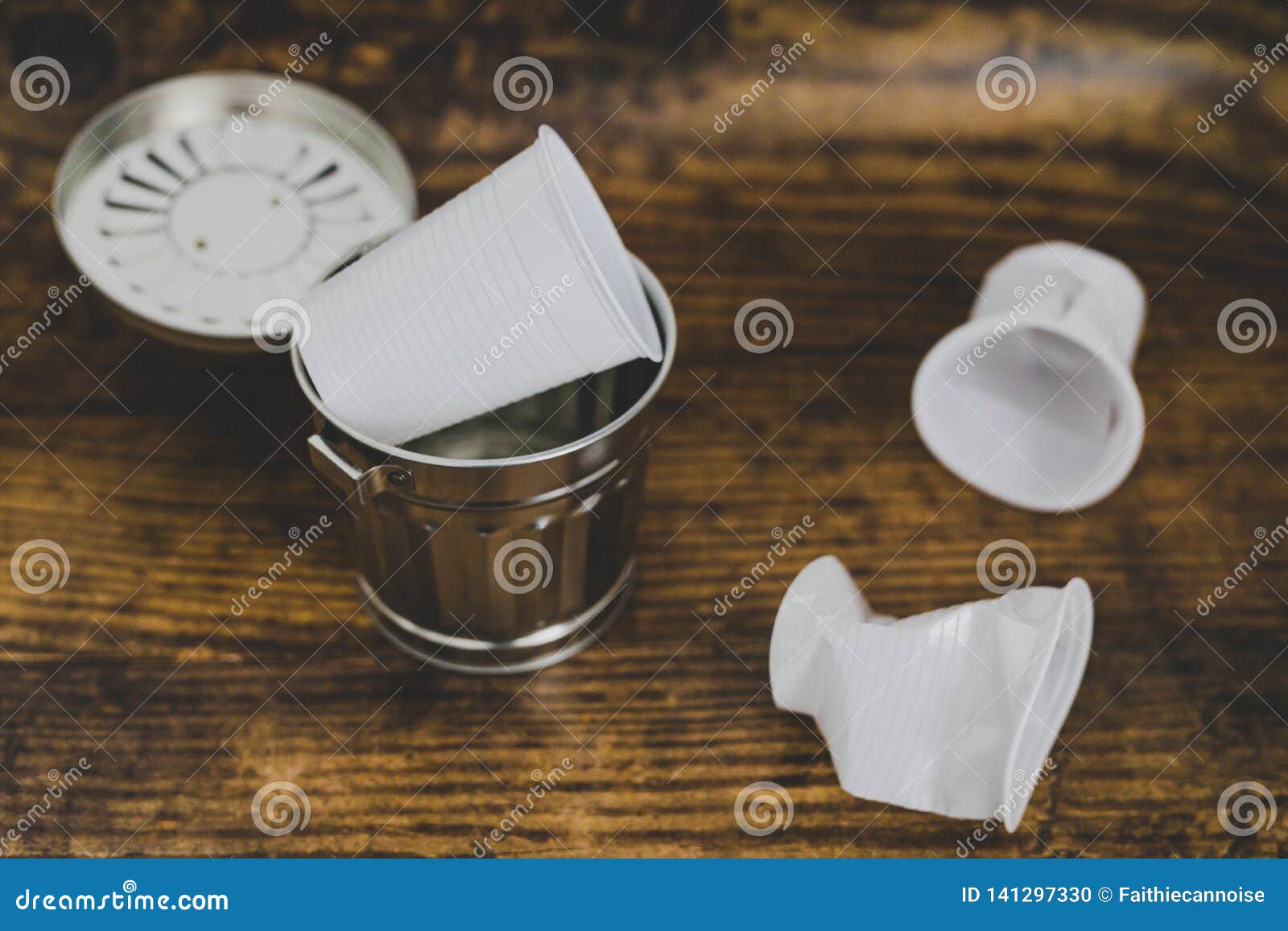 Disposable Cups and Garbage Bin Concept of Reducing Single-use Plastic ...