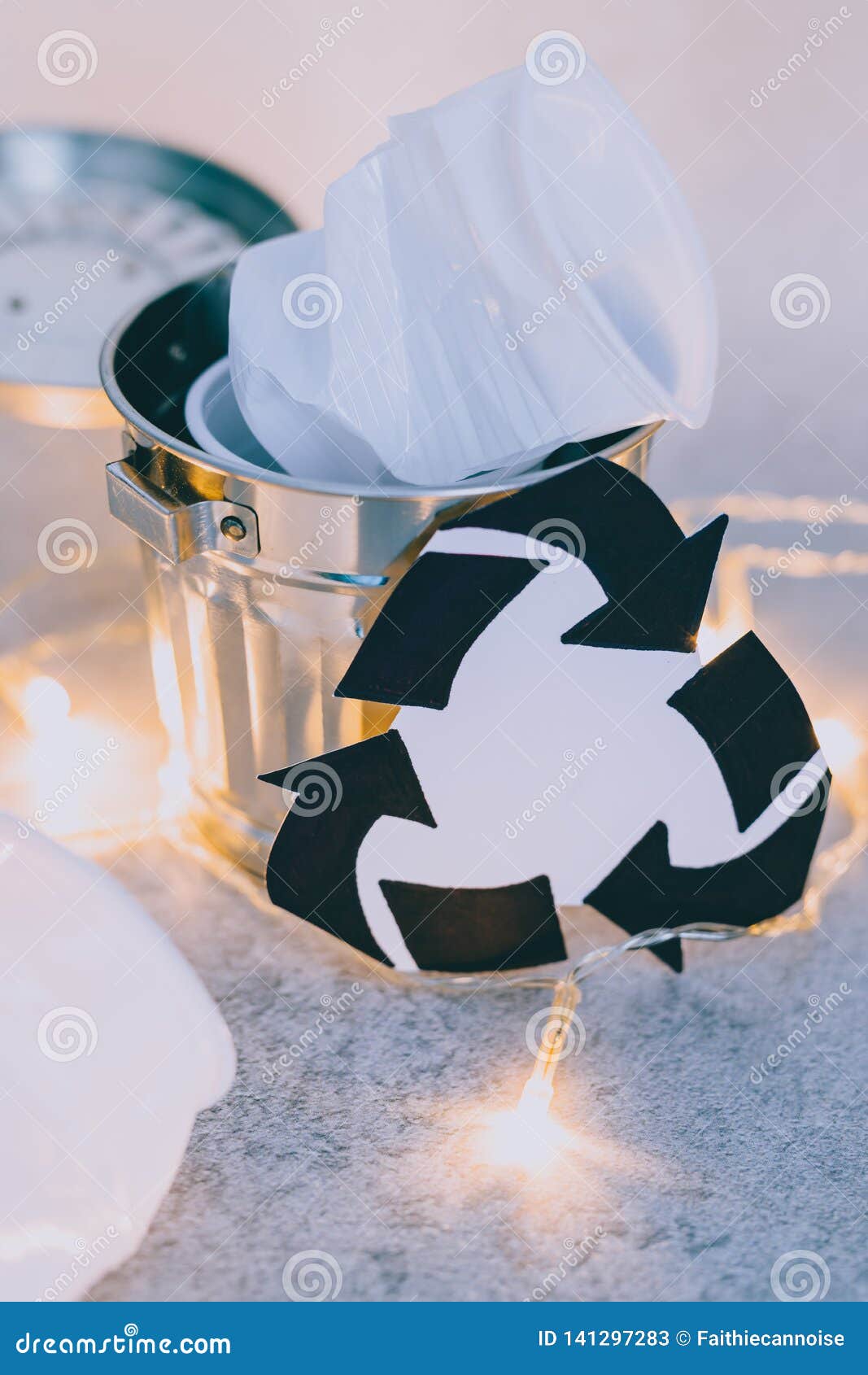 Disposable Cups and Garbage Bin with Recycle Symbol, Concept of ...