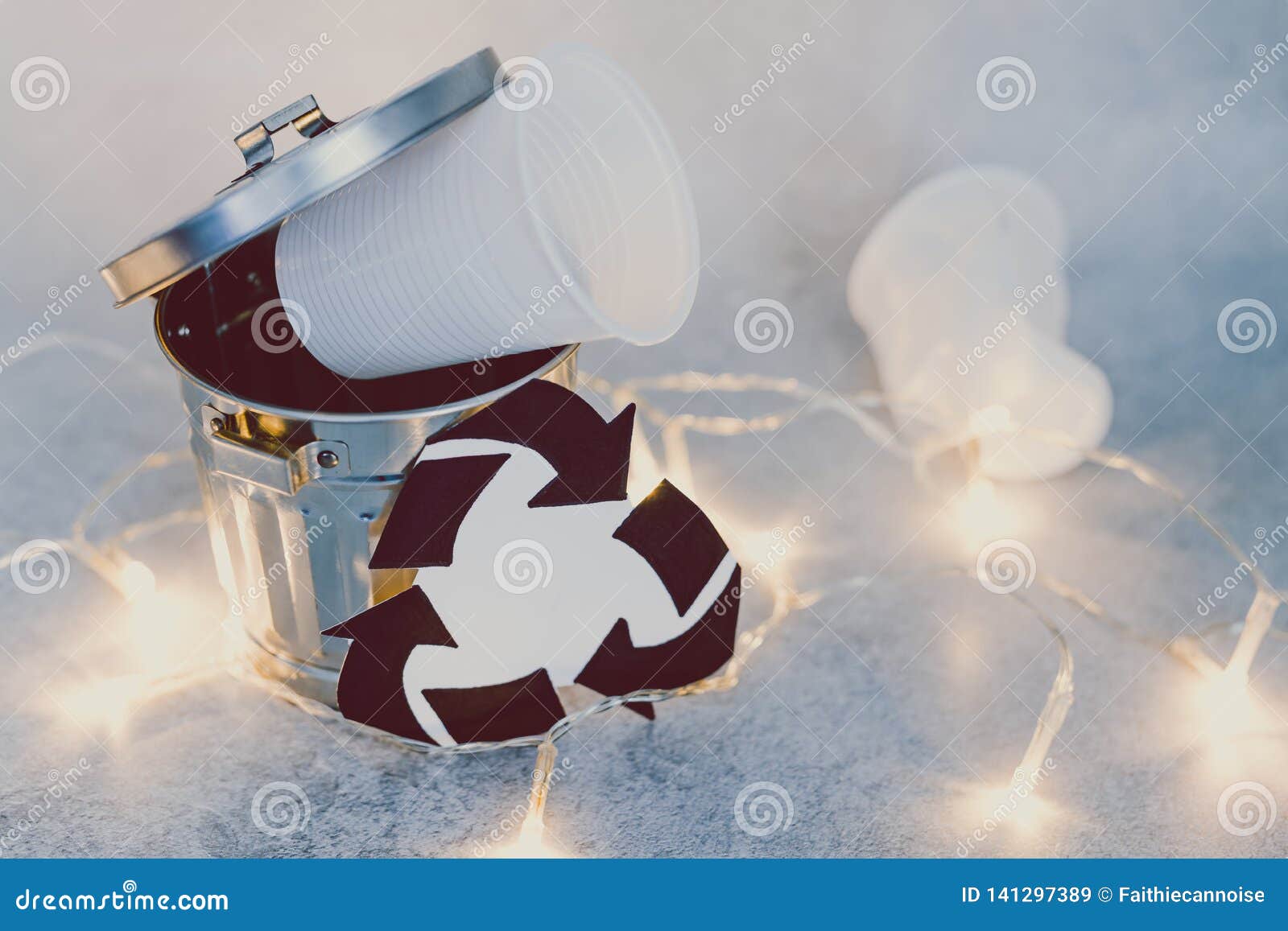 Disposable Cups and Garbage Bin with Recycle Symbol, Concept of ...