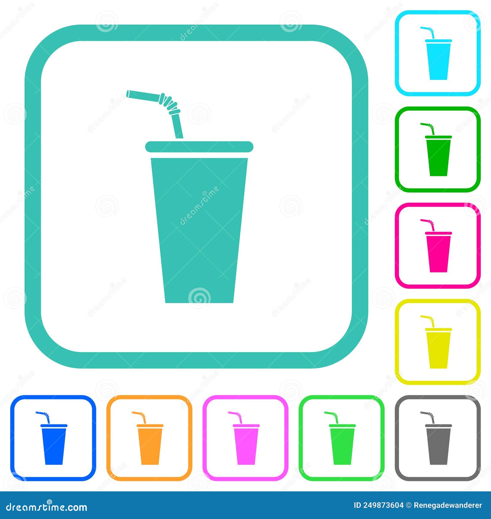Disposable Drinking Cup with Straw Vivid Colored Flat Icons Stock ...