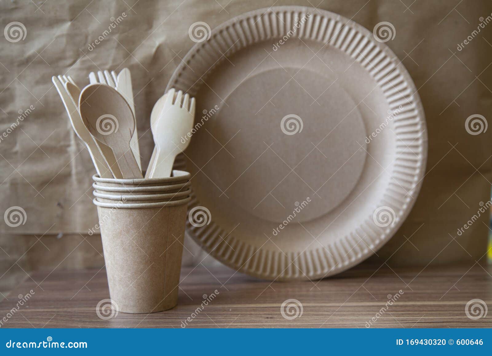 Disposable Eco Dishes from Paper Cardboard Spoon Fork Knife Stock Photo ...