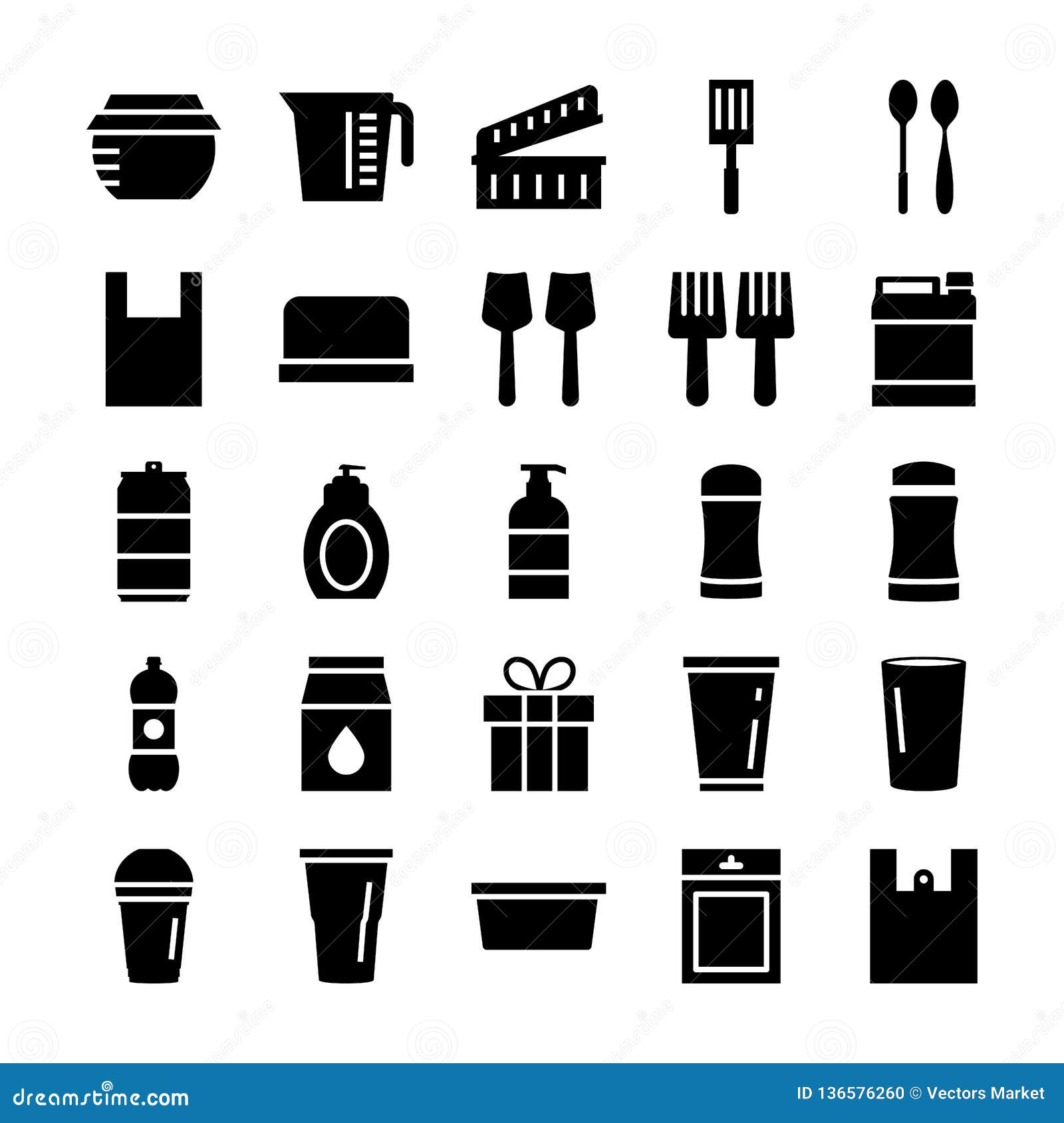 Disposable Packaging Solid Icons Pack Stock Illustration - Illustration ...