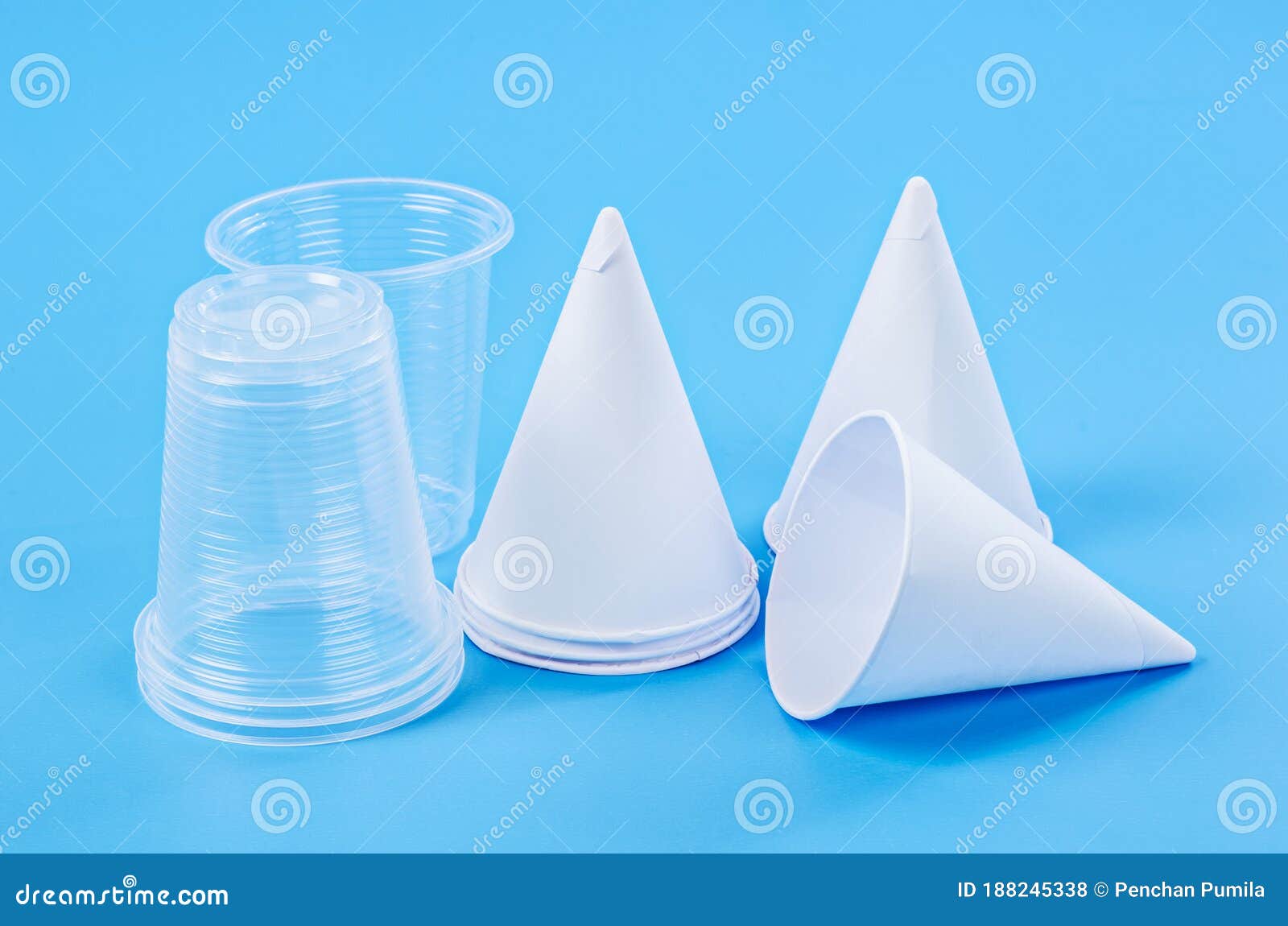 Disposable Paper Cone Water Cups and Plastic Water Cups Stock Photo ...