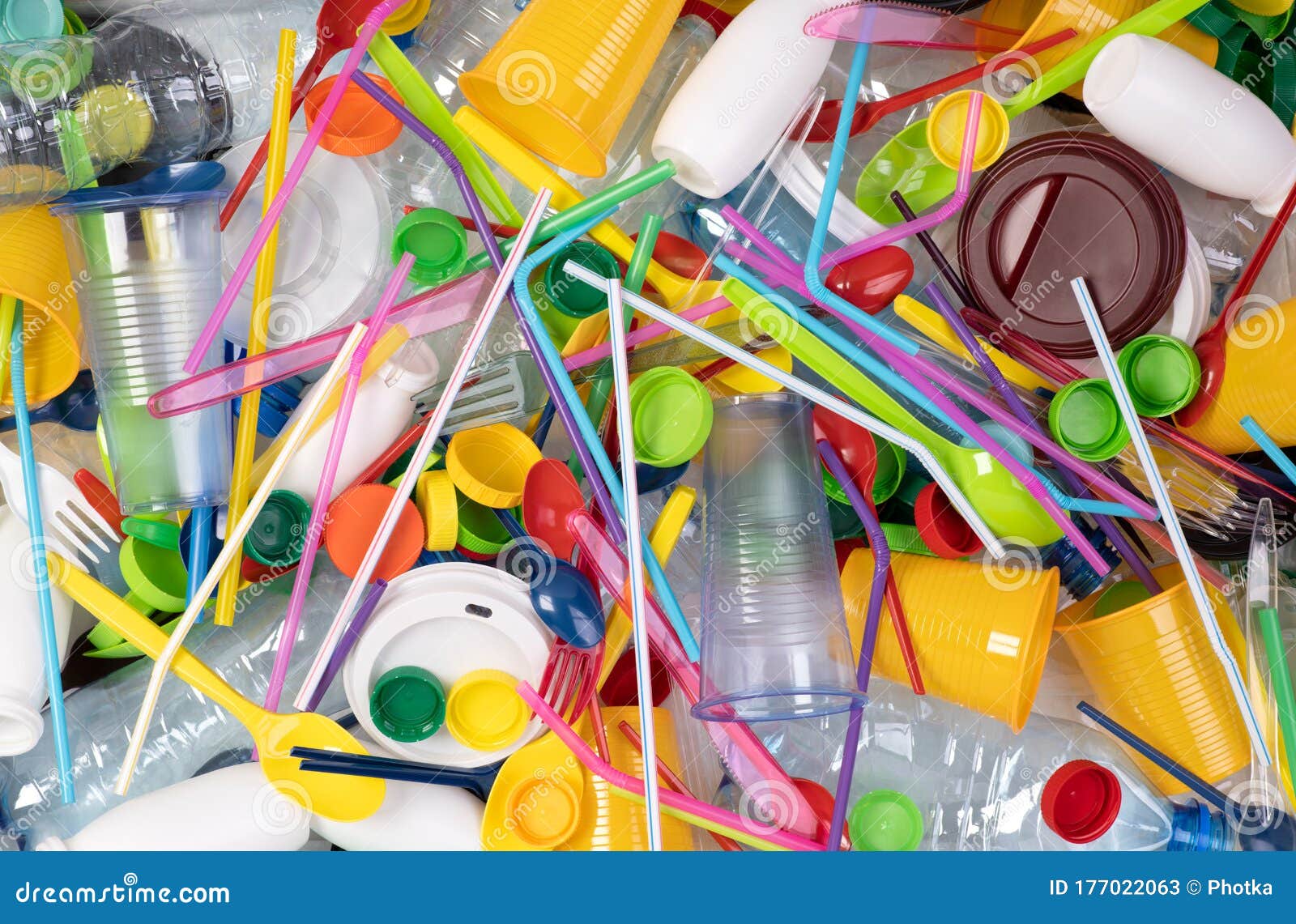 Disposable Single Use Plastic Objects Such As Bottles, Cups, Forks ...