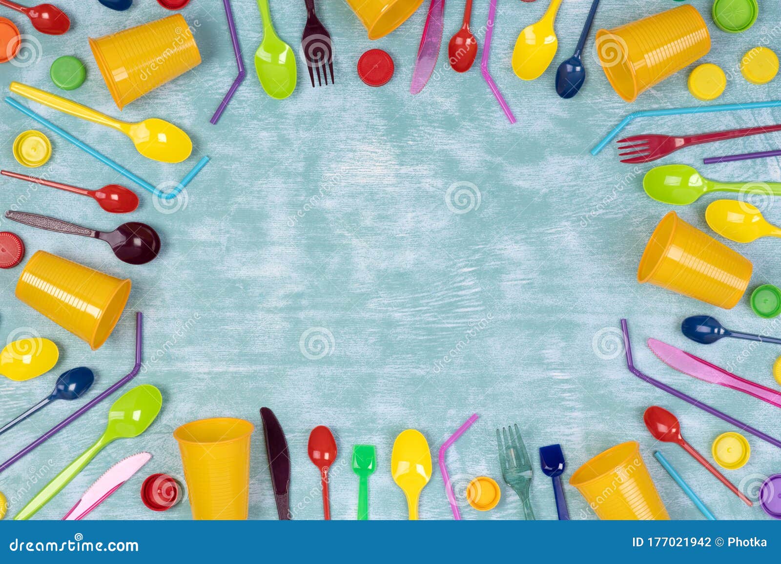 Disposable Single Use Plastic Objects Such As Cups, Forks and Spoons ...