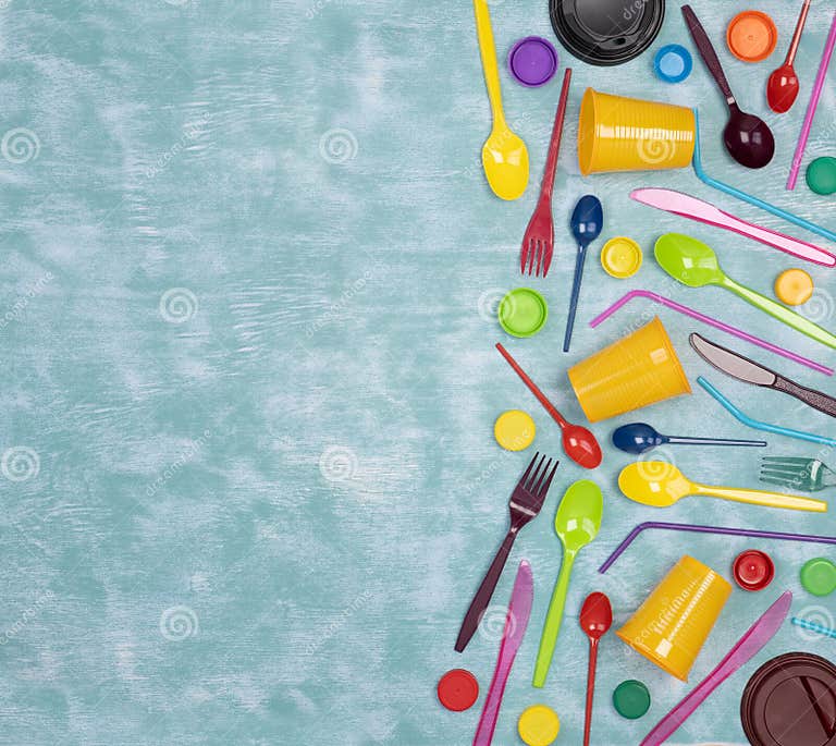 Disposable Single Use Plastic Objects Such As Cups, Forks and Spoons ...